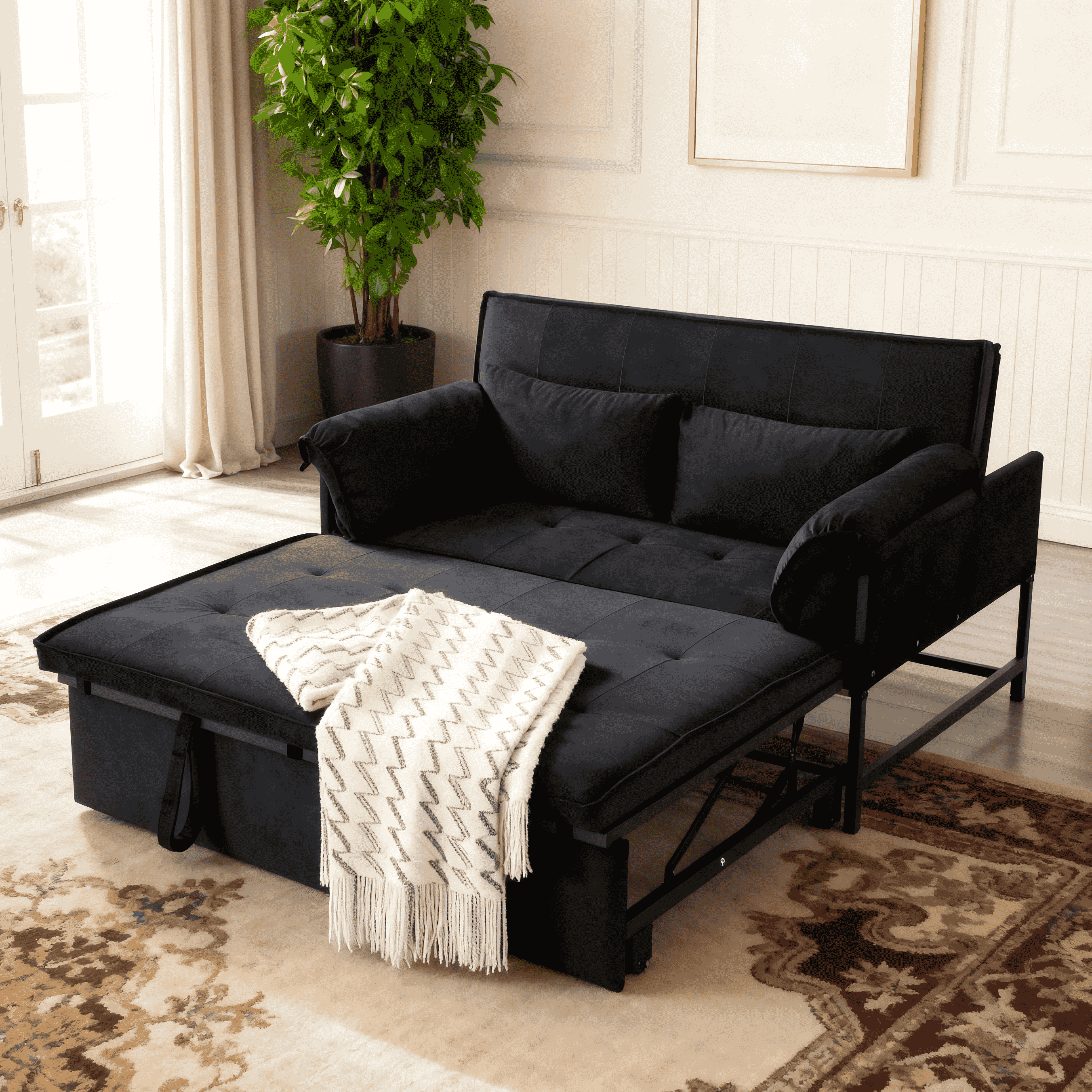BSHTI 3 in 1 Pull-Out Sleeper Sofa Bed, Velvet Upholstery Fold Out ...