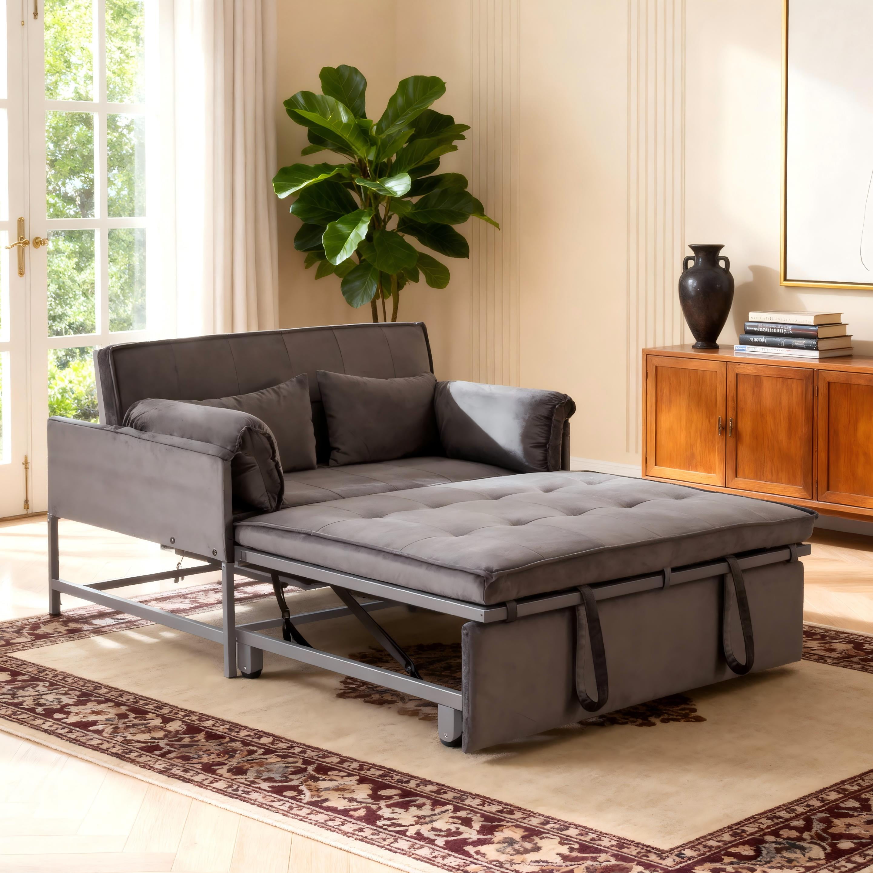 BSHTI 3 in 1 Pull-Out Sleeper Sofa Bed, Velvet Upholstery Fold Out ...