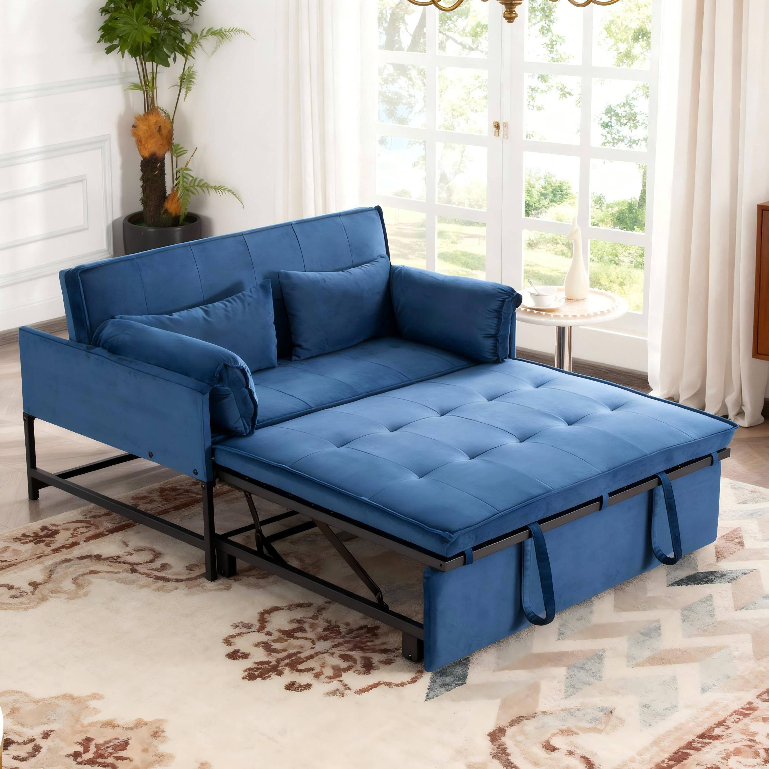 BSHTI 3 in 1 Pull-Out Sleeper Sofa Bed, Velvet Upholstery Fold Out ...