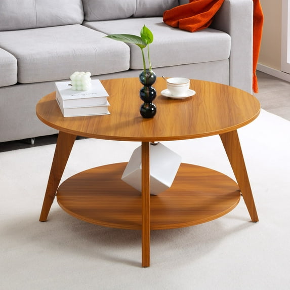 BSHTI 31.5” Round Side Table, 2-Tier Storage Space, Rounded Profile ...
