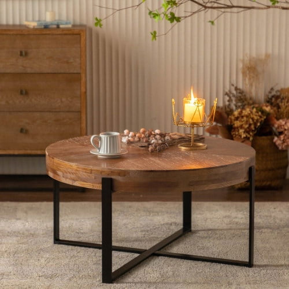 BSHTI 33.86"Modern Retro Splicing Round Coffee Table, Fir Wood Table ...