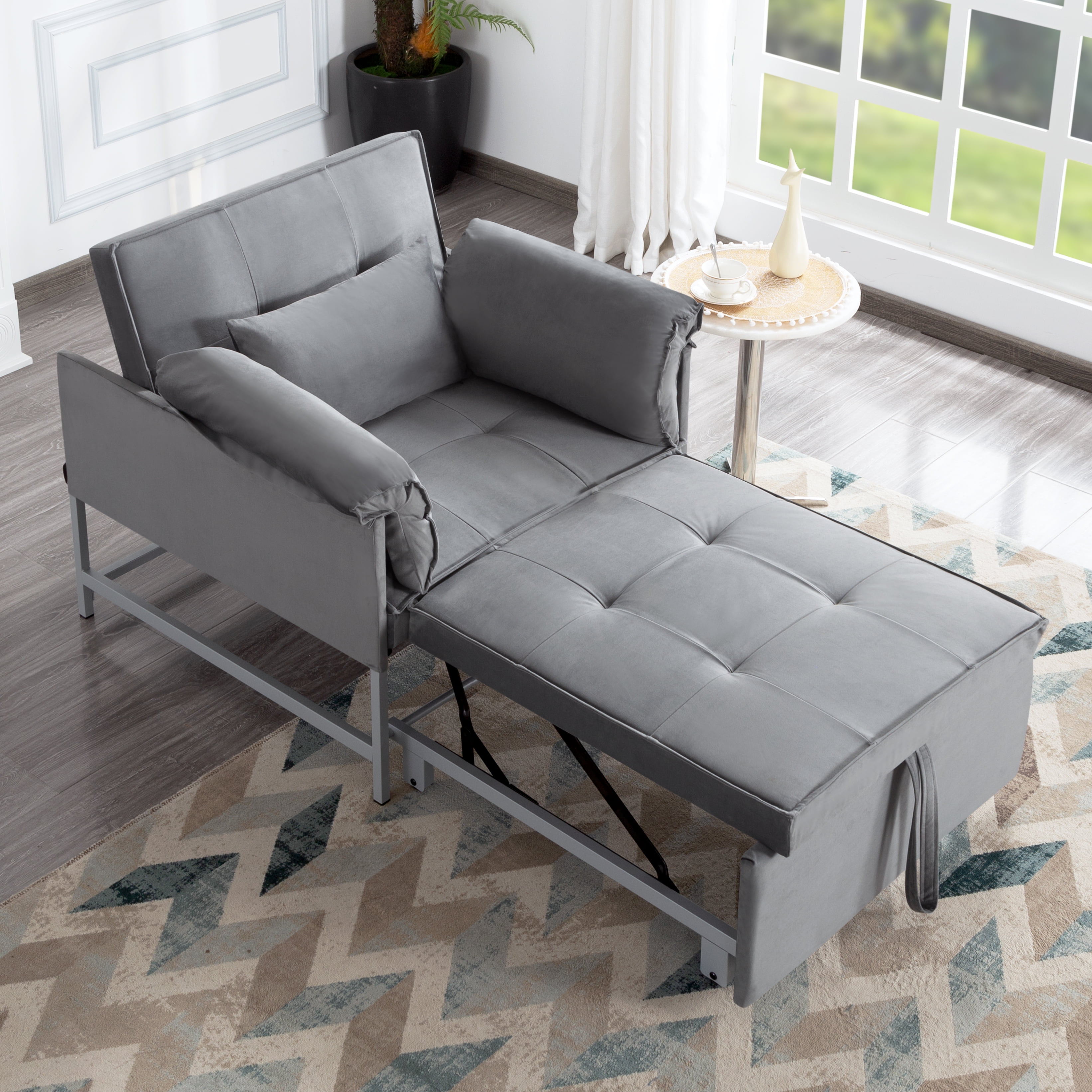 BSHTI 34.3” Convertible Pull-out Sleeper Chair,Metal Frame,Reclined at ...