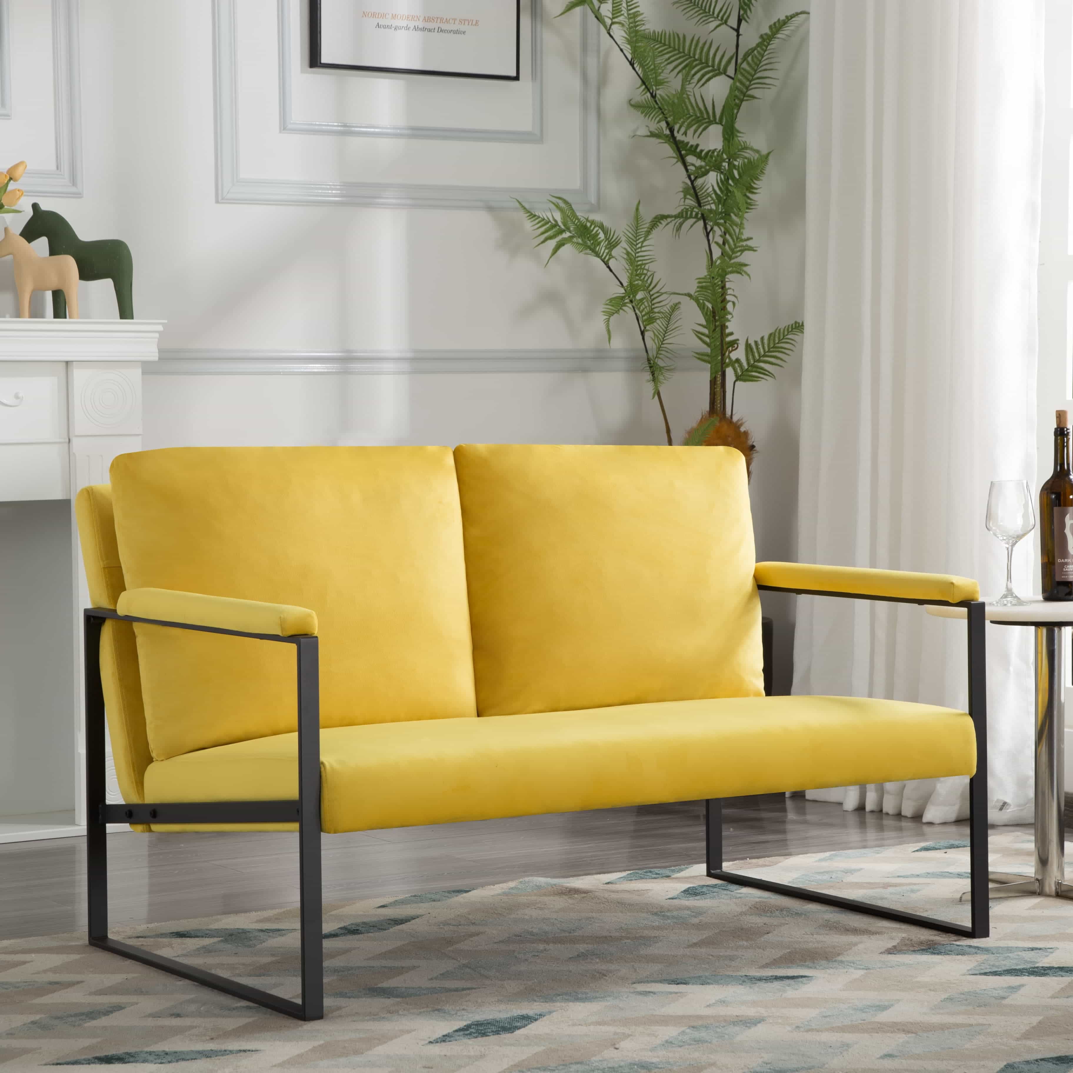 Free Shipping! BSHTI 49.2 Metal Frame Loveseat Yellow Velvet with ...