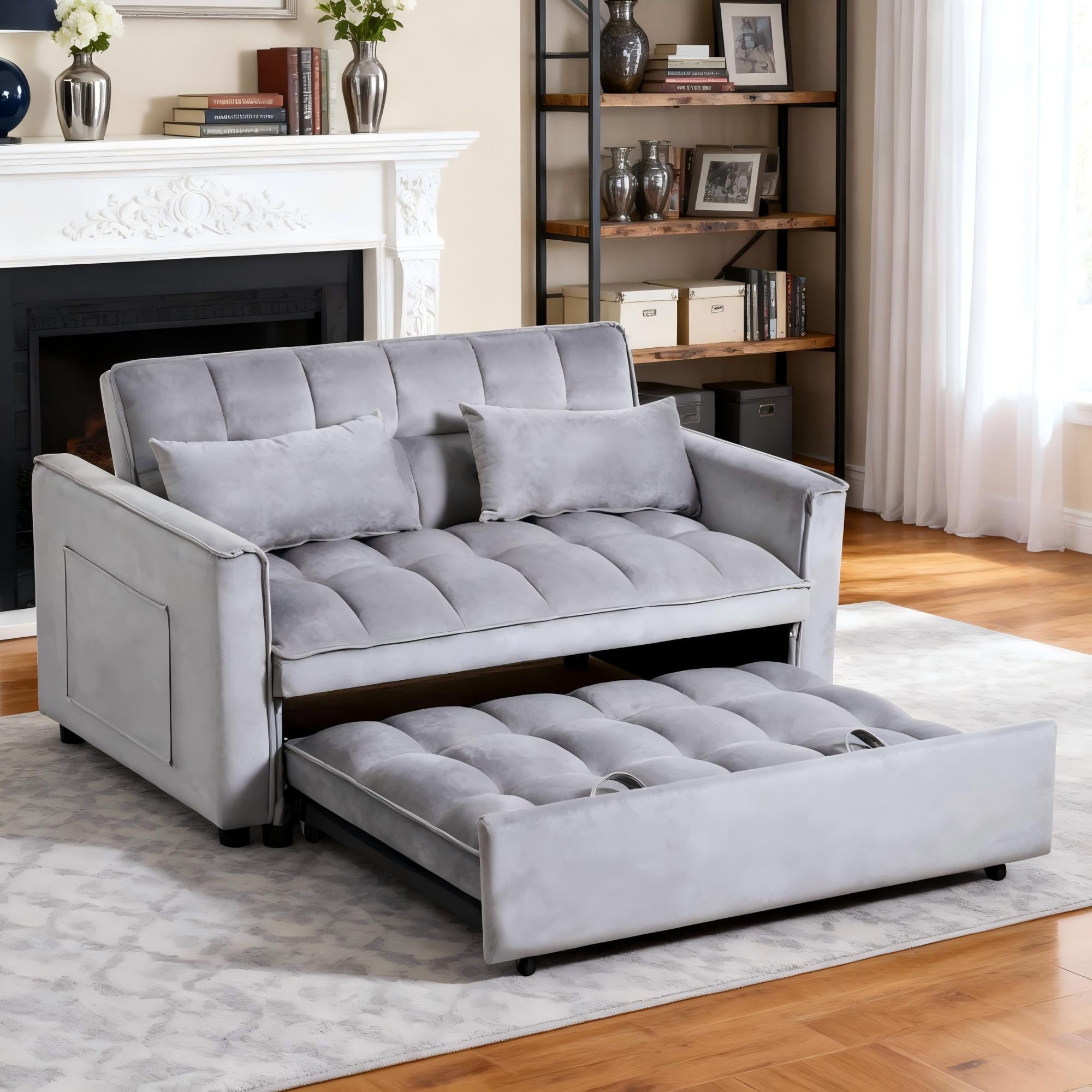 BSHTI 52.75” Pull-out Sleeper Sofa Bed,Solid Wood Frame,3 Adjustable ...