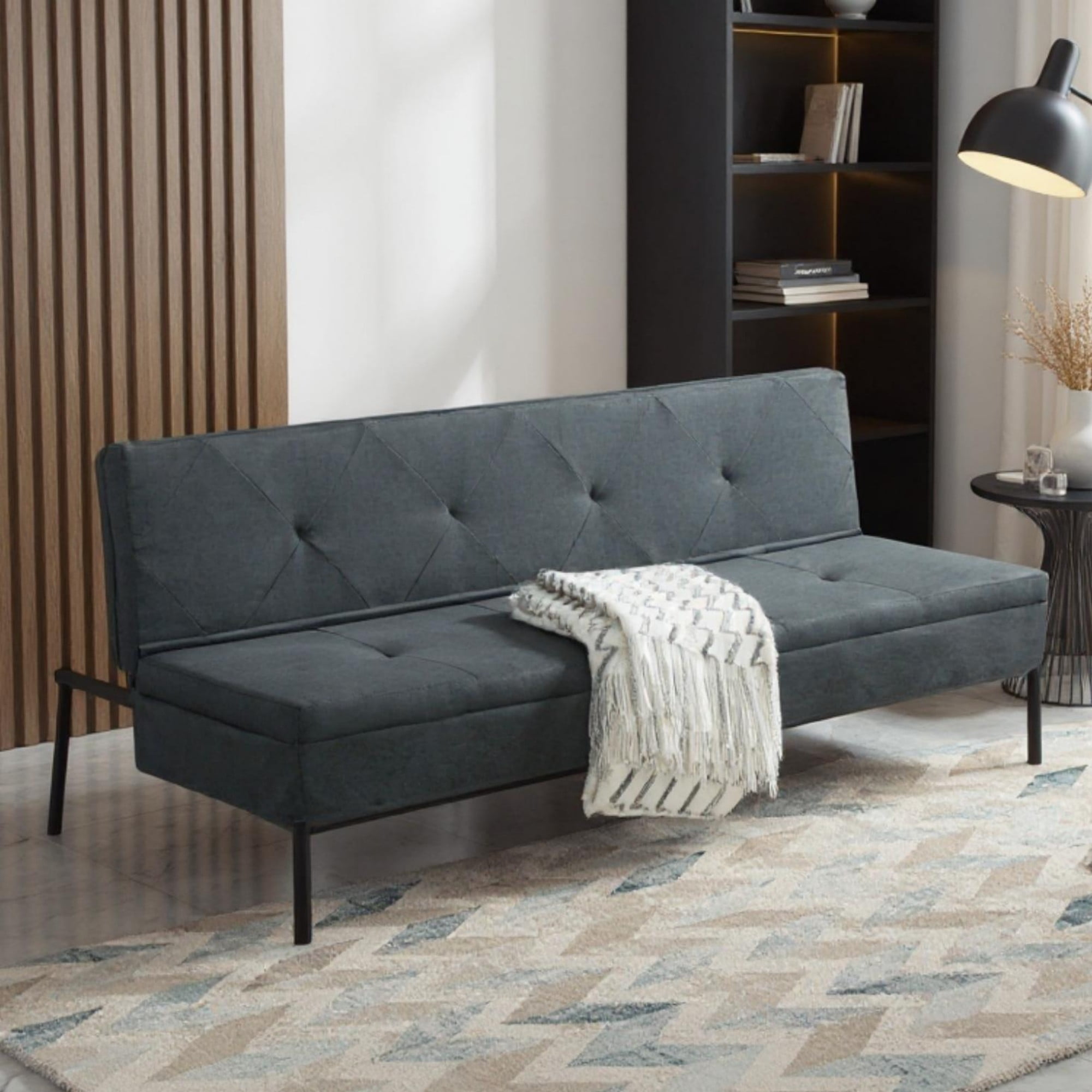 BSHTI 63" Futon Convertible Sofa,Armless,Iron Frame,Five Adjustable ...