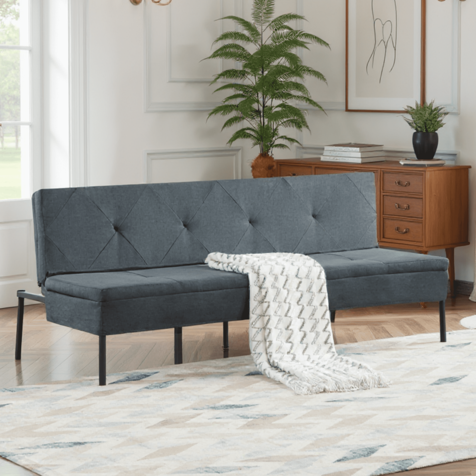 BSHTI 63 inch Convertible Sleeper Futon Sofa Bed,Polyester Fabric,All ...
