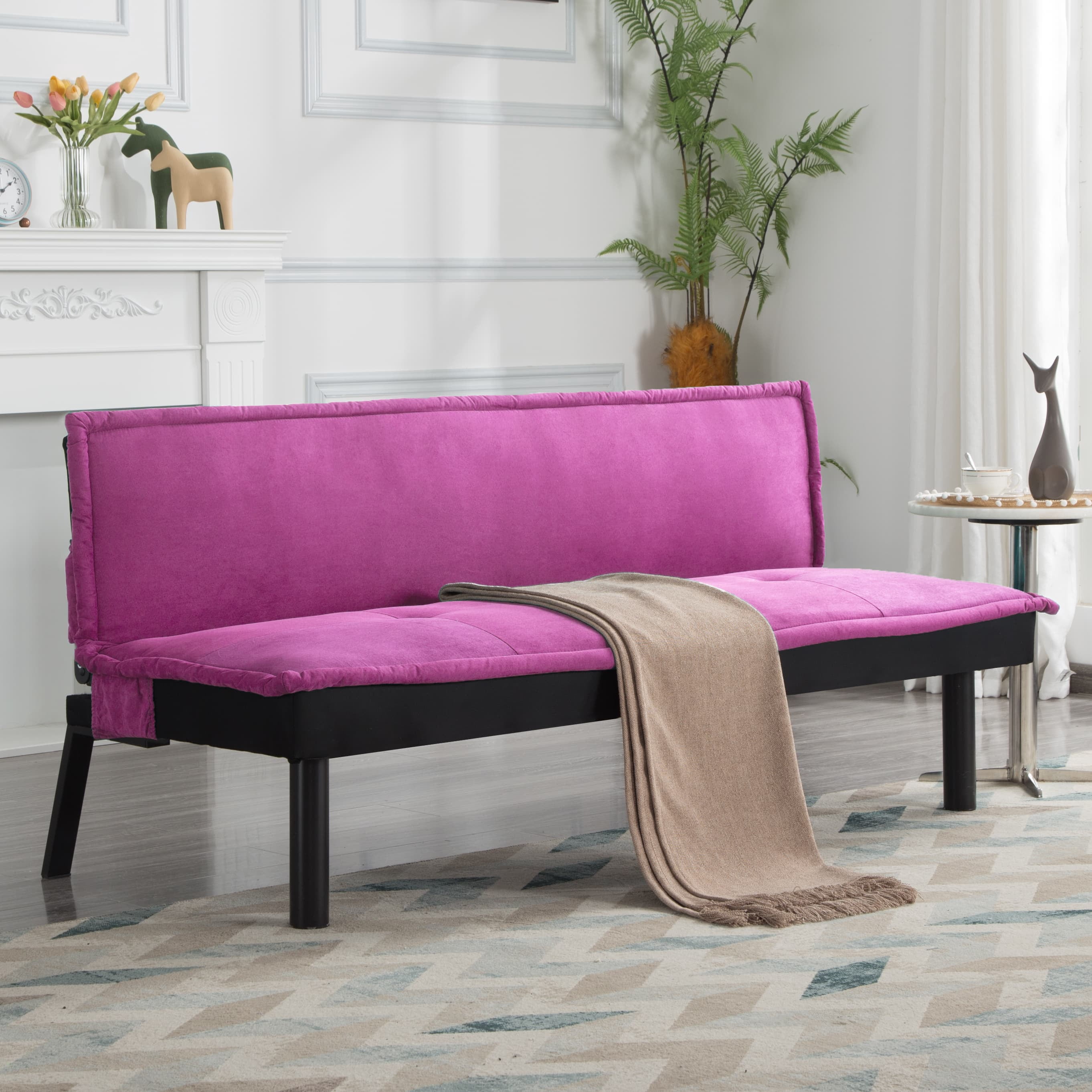 BSHTI 64.6” Futon Sofa Bed,Velvet Upholstery,Twin Size Convertible Sofa ...