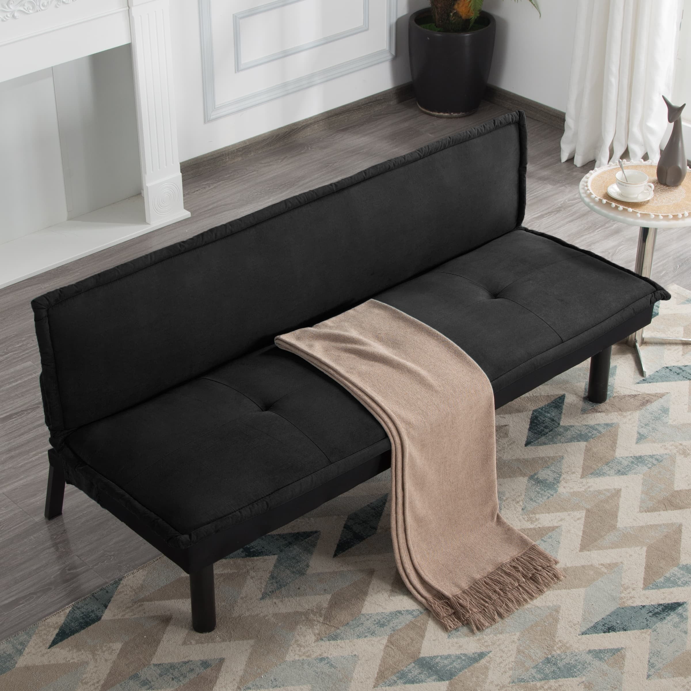 BSHTI 64.6” Twin Size Futon Sofa Bed,PU Upholstery,Manufactured Wood ...