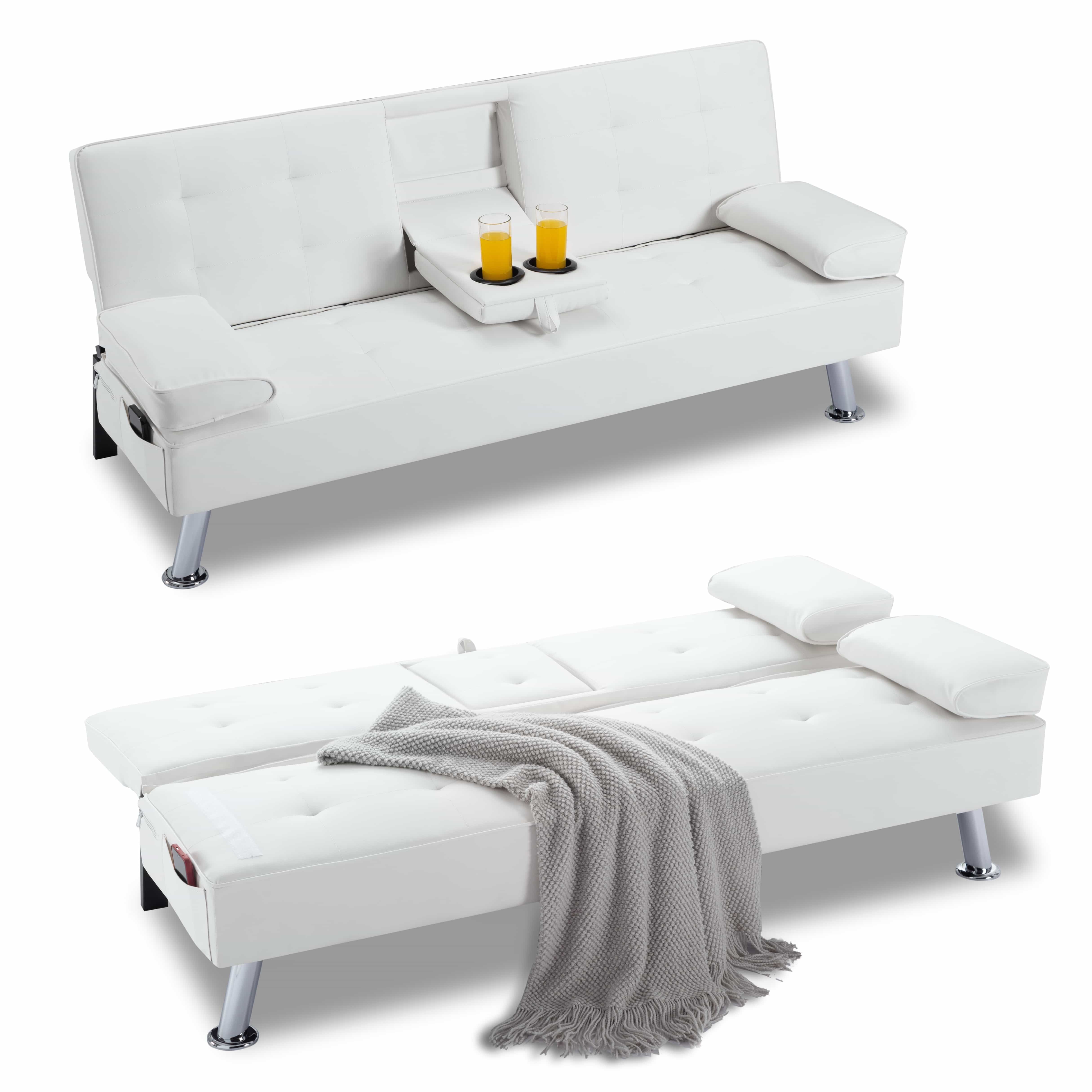 BSHTI 65.3” Futon Sleeper Sofa Bed,Tailored PU Upholstery Futon Sleeper ...