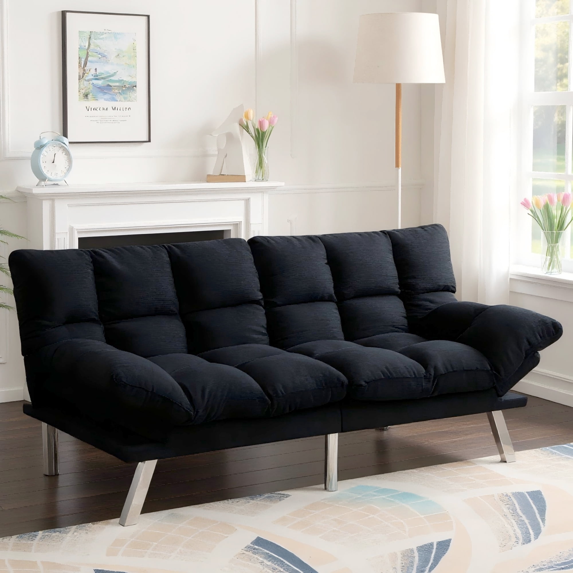 BSHTI 67.3” Futon Sofa Bed, Convertible to Twin Sleeper, Featuring a ...
