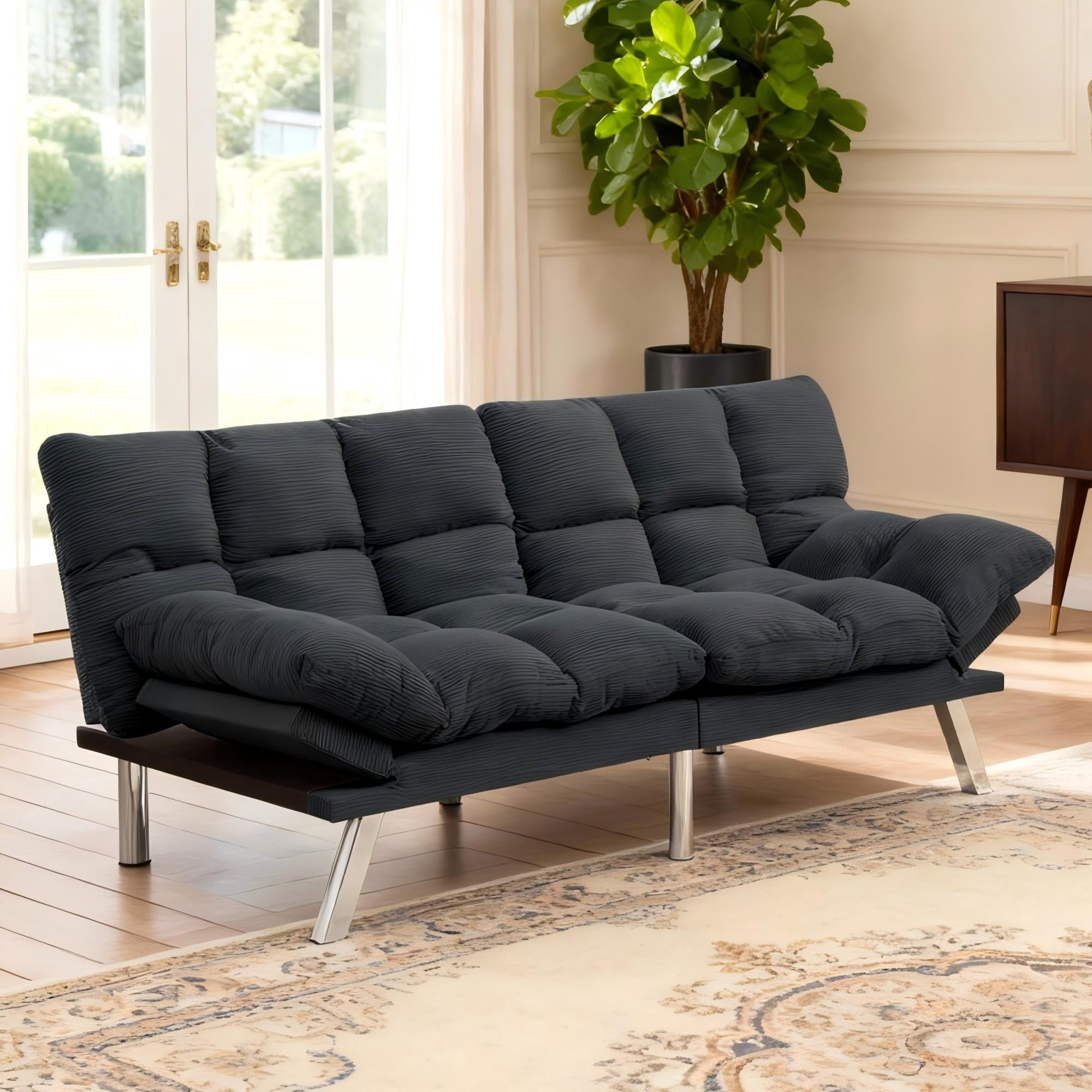 BSHTI 67.3" Futon Sofa Bed with Split Back, Corduroy Upholstery, 3 ...