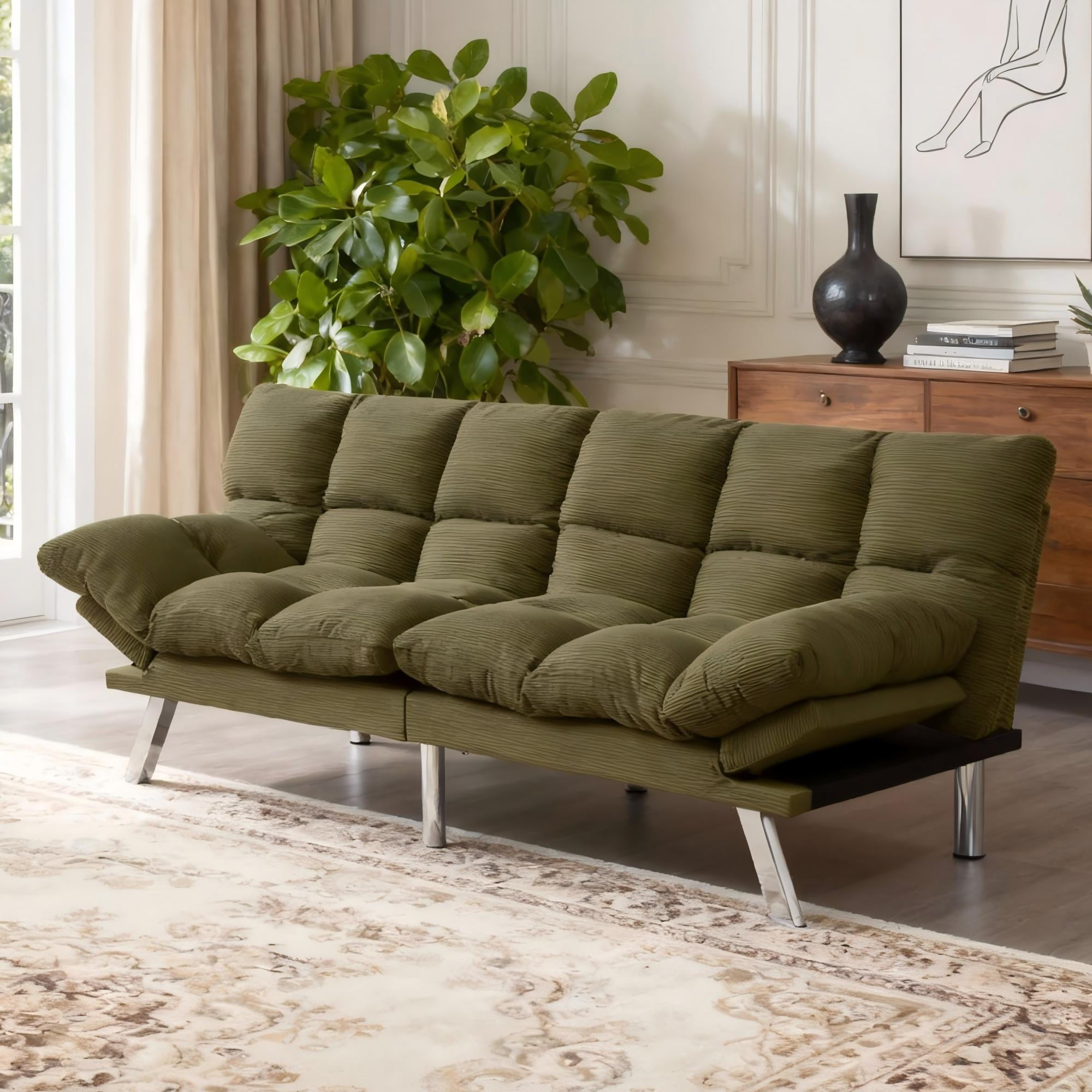 BSHTI 67.3" Futon Sofa Bed with Split Back, Corduroy Upholstery, 3 ...