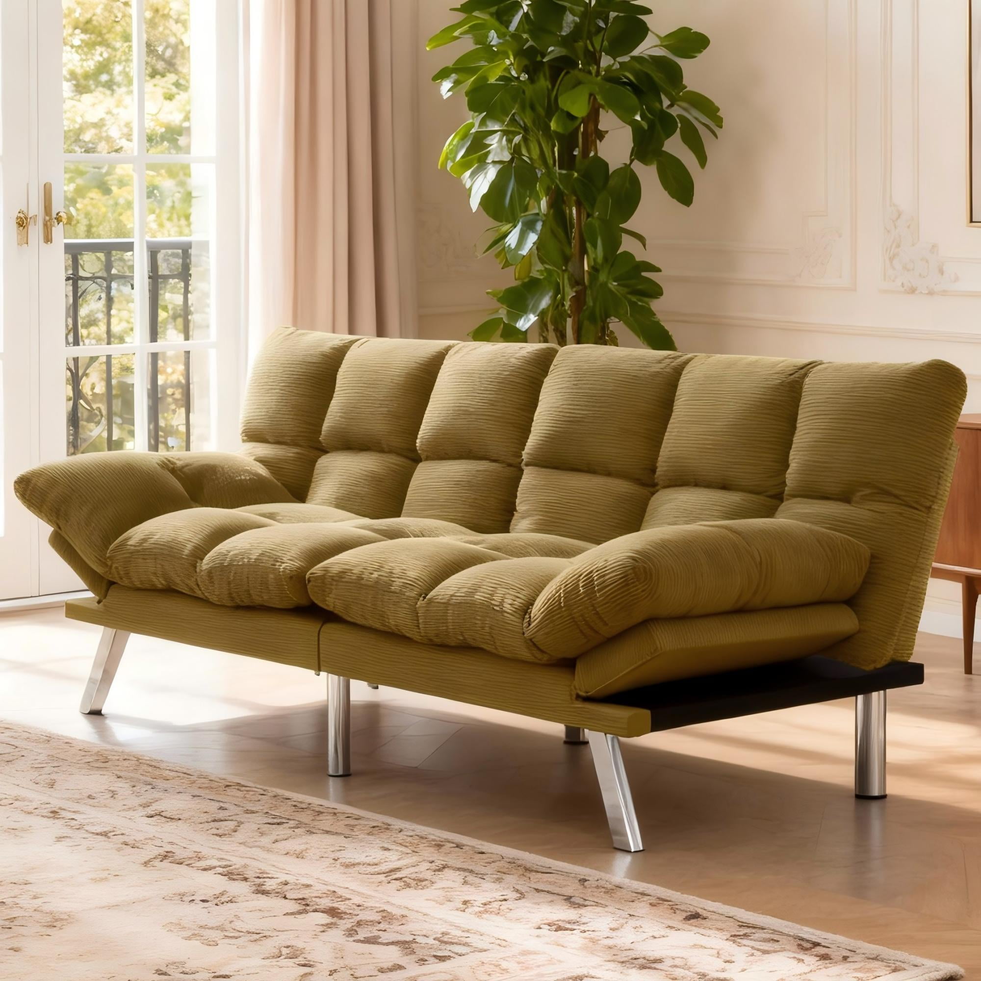 BSHTI 67.3" Futon Sofa Bed with Split Back, Corduroy Upholstery, 3 ...