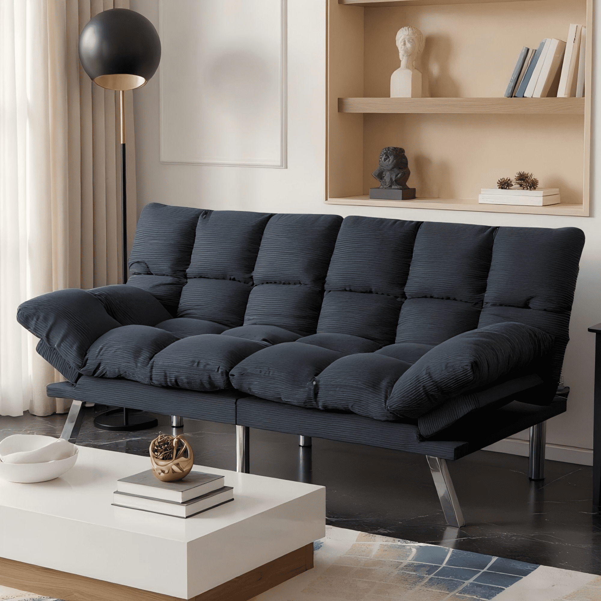 BSHTI 67.3" Multi-Functional Futon Sofa Bed, Corduroy Twin Size ...