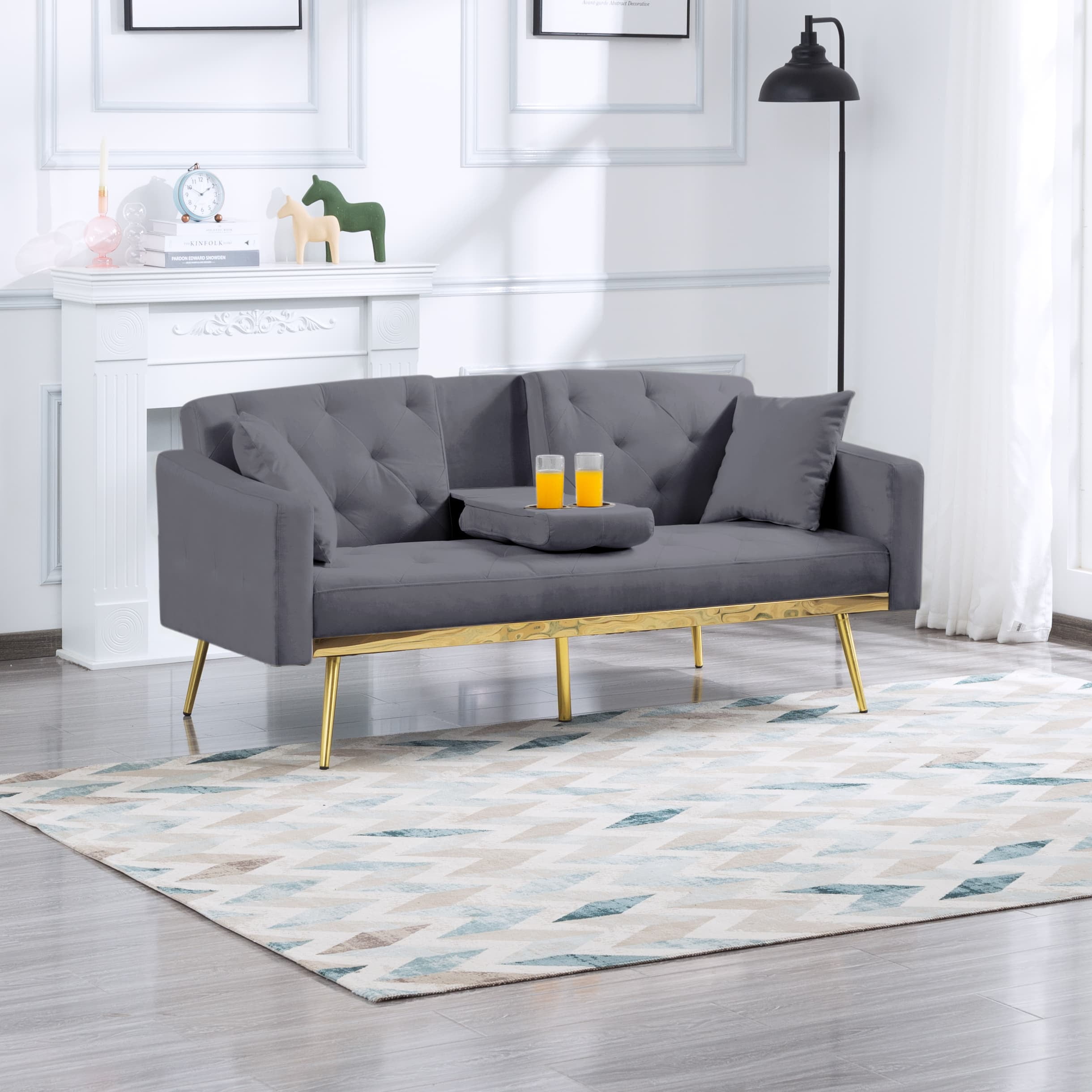 BSHTI 67.7"Futon Convertible Sleeper Sofa,Tufted Back,Square Arms and ...