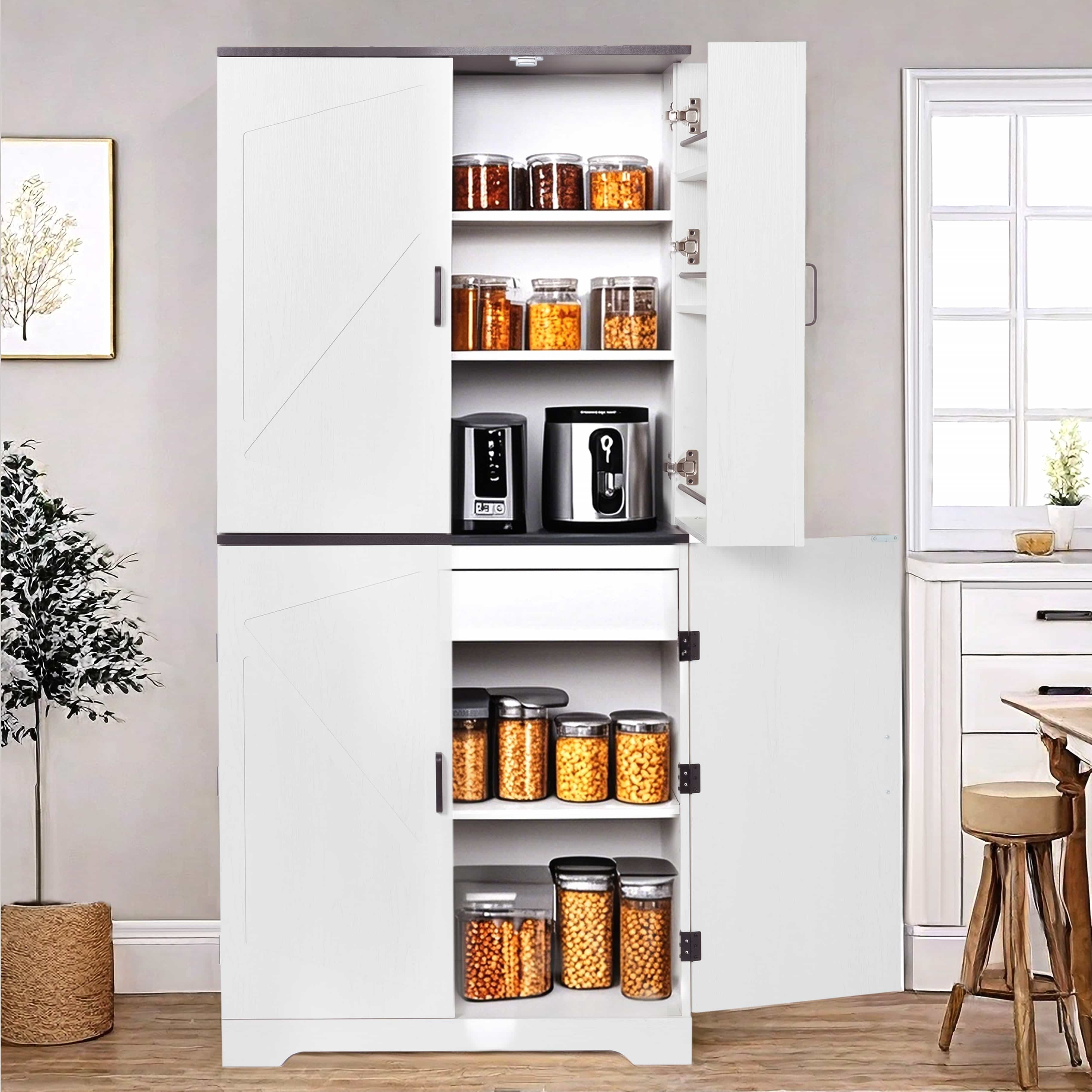 BSHTI 67.7”Kitchen Pantry,Magetic Lock,Multi-use Storage Cabinet,3 ...