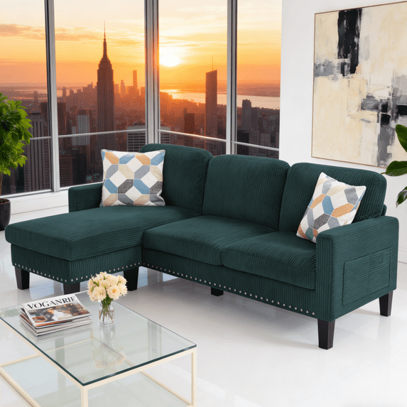 BSHTI 72.64" L-Shaped Sectional Sofa with Reversible Ottoman & Storage ...
