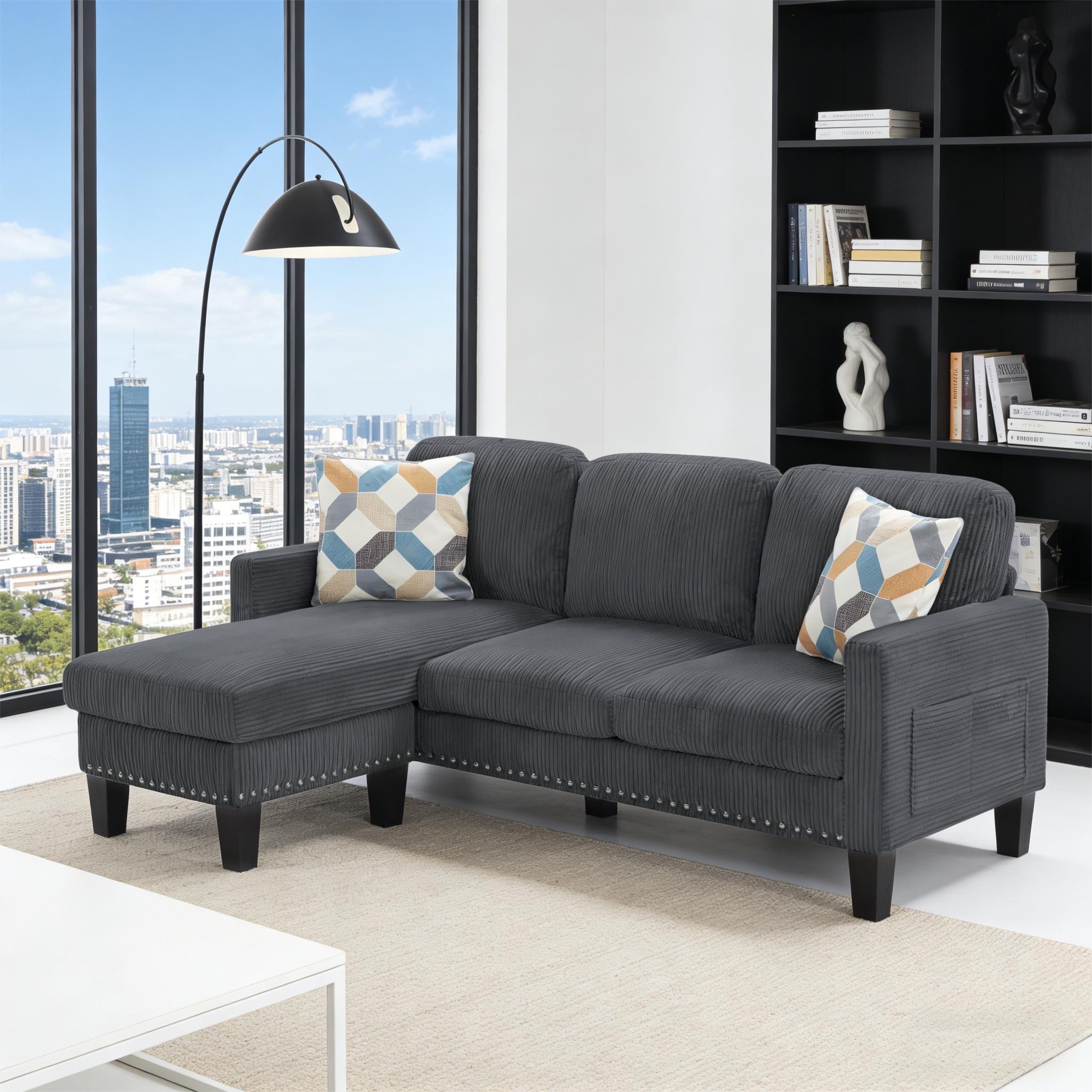 BSHTI 72.64" L-Shaped Sectional Sofa with Reversible Ottoman & Storage ...