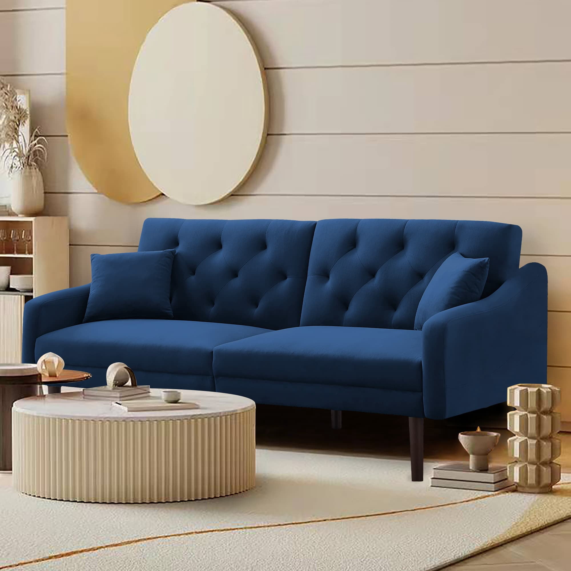 Free Shipping! BSHTI 72.8 inch Convertible Velvet Futon Sofa Navy Blue ...