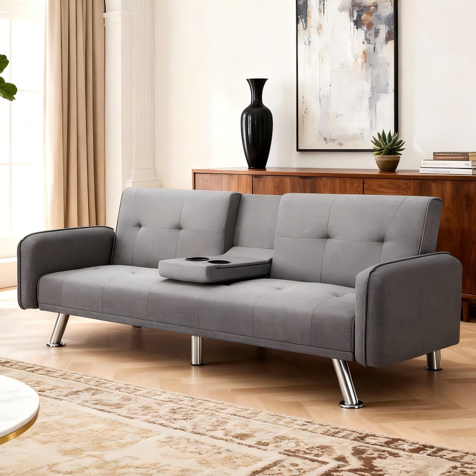 BSHTI 74.4” Futon Convertible Sleeper Sofa Bed,Polyester Upholstery ...