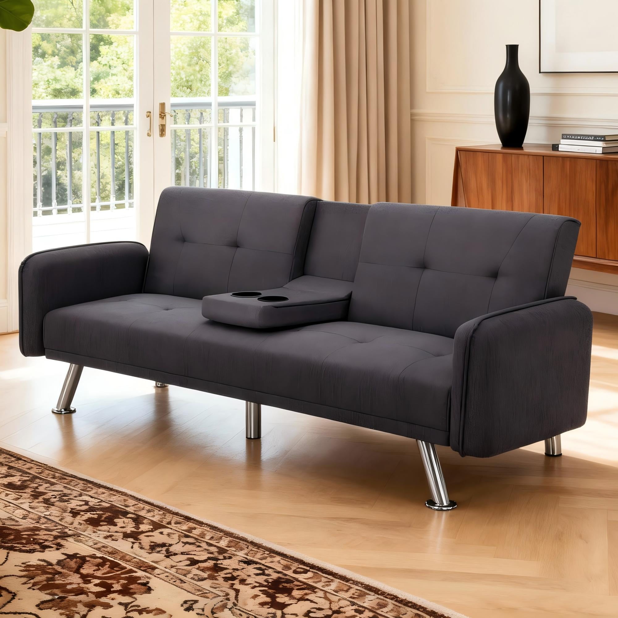 BSHTI 74.4” Futon Sleeper Sofa Bed Features a Drop-Down Middle Backrest ...