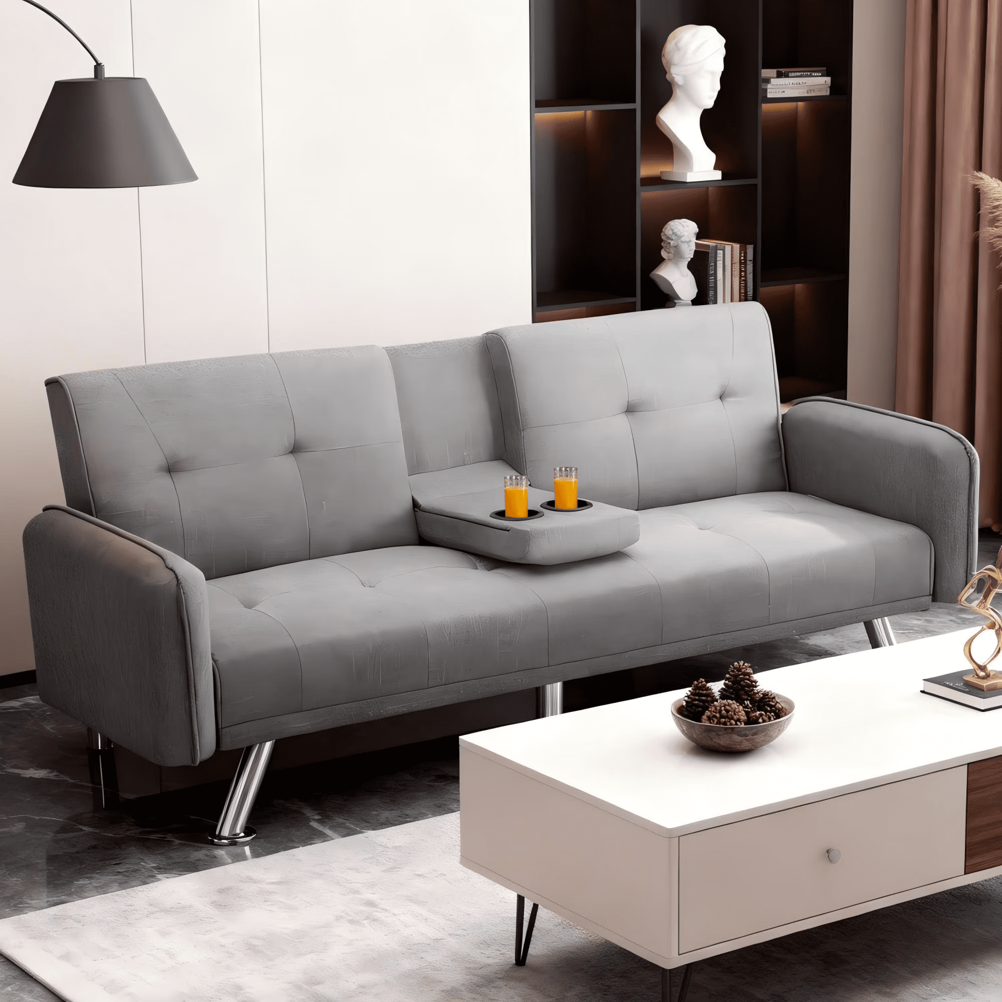 BSHTI 74.4” Futon Sleeper Sofa Bed Features a Drop-Down Middle Backrest ...