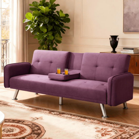 BSHTI 74.4” Futon Sleeper Sofa Bed Features a Drop-Down Middle Backrest ...