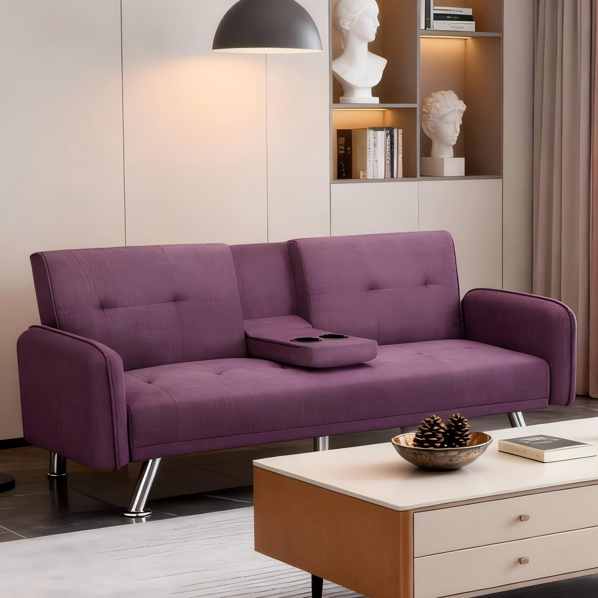 BSHTI 74.4” Futon Sleeper Sofa Bed Features a Drop-Down Middle Backrest ...