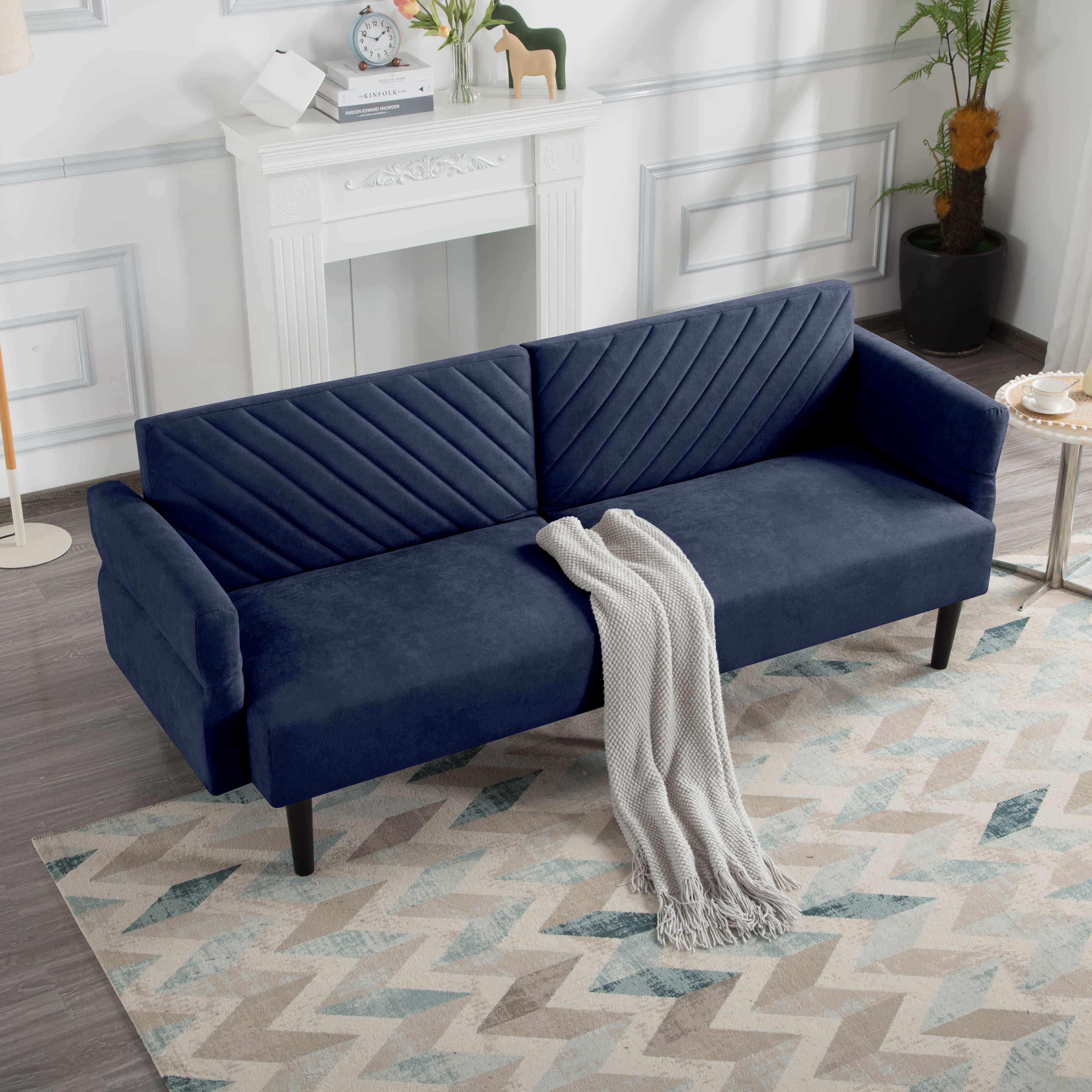 BSHTI 76.8 inch Futon Sleeper Sofa Couch,Polyester Blend Upholstery ...