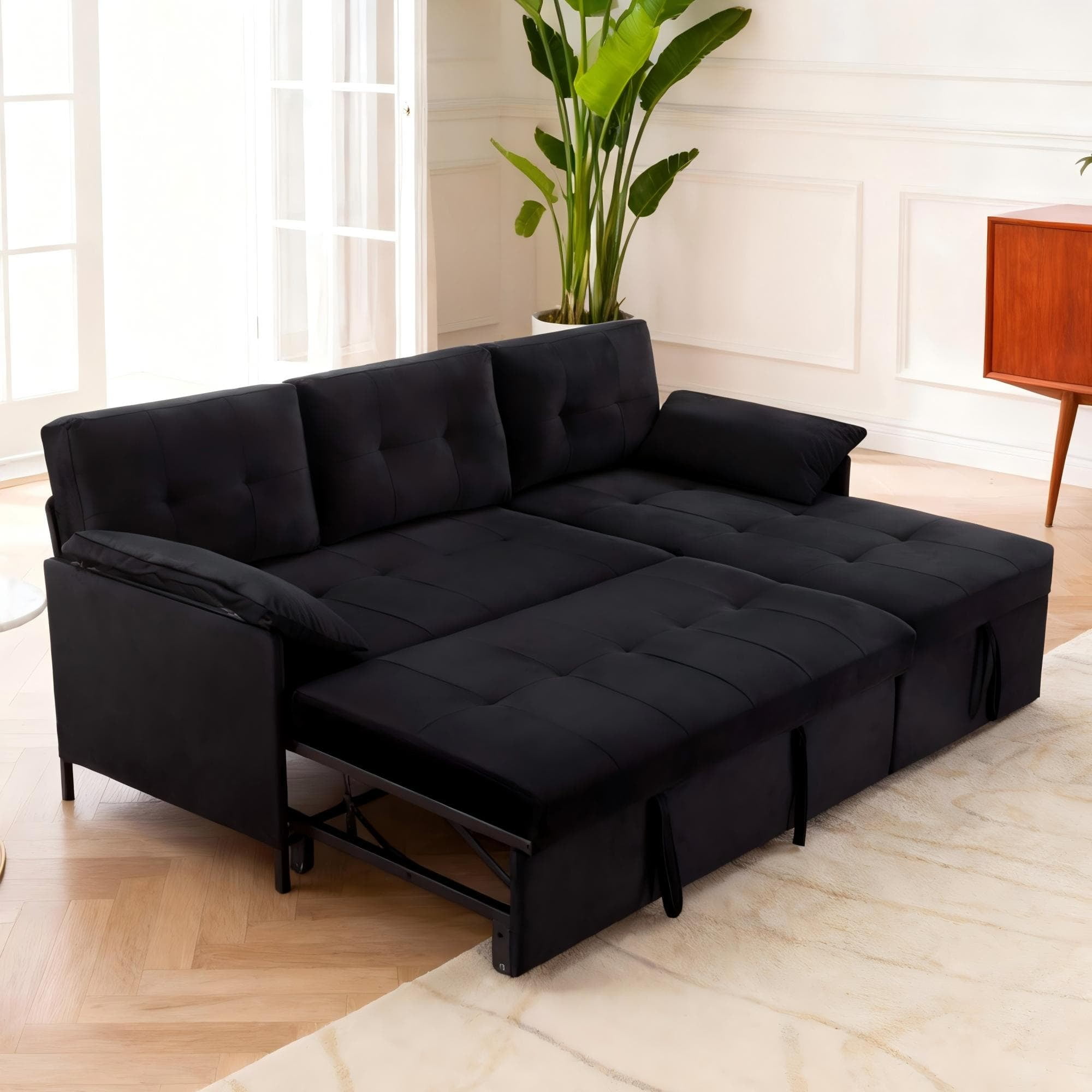 BSHTI 77.6" Reversible Sectional Sleeper Sofa Bed with Storage, 2-in-1 ...