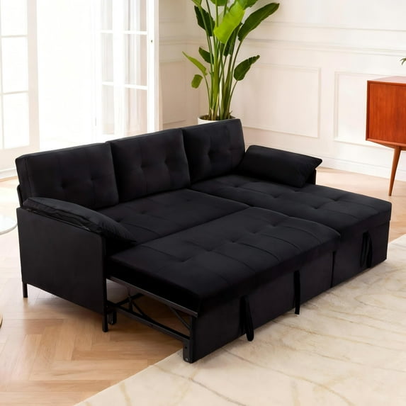 BSHTI 77.6" Reversible Sectional Sleeper Sofa Bed with Storage, 2-in-1 ...