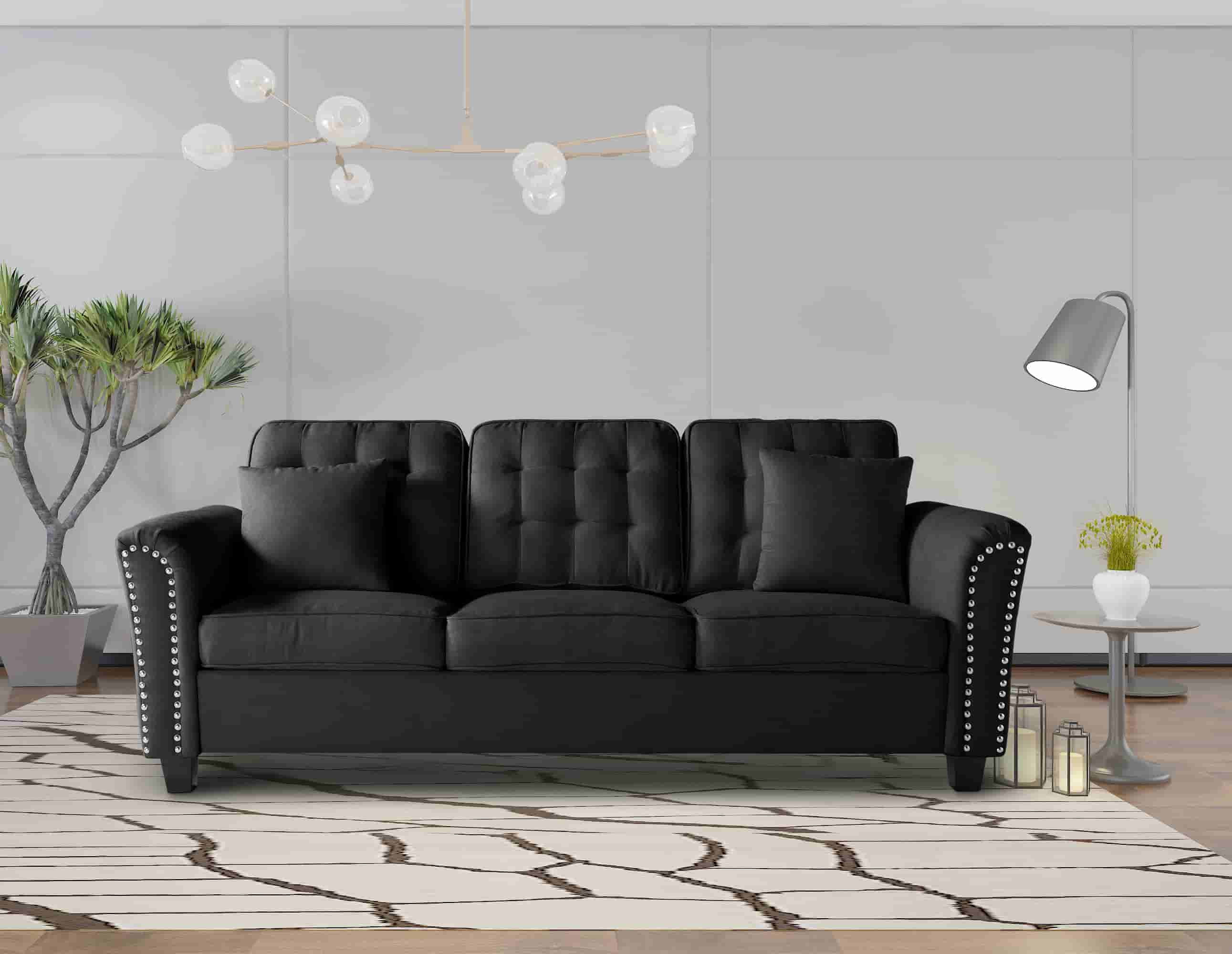 BSHTI 85.4” Standard Sofa,Flare Arm,Black Upholstered Contemporary Sofa ...
