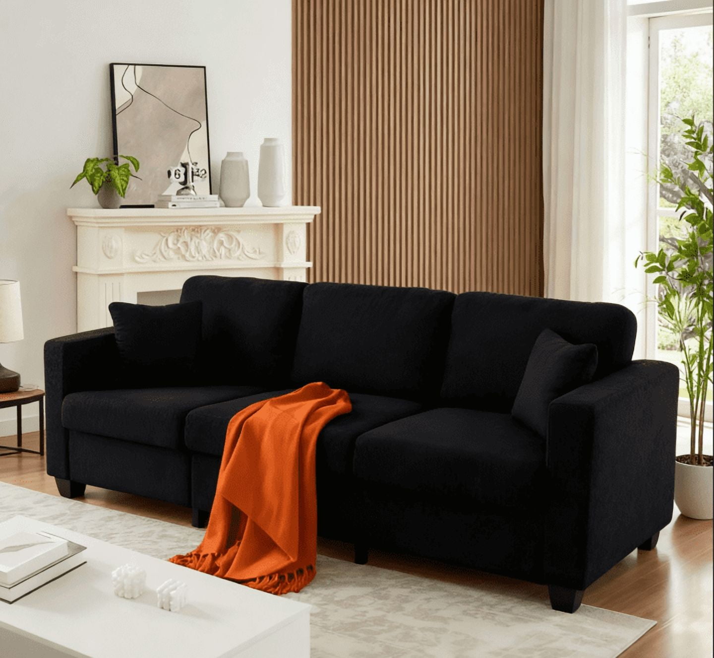 BSHTI 86.5 inch Modern Style Teddy Fabric Sofa with 2 Pillows,Featuring ...