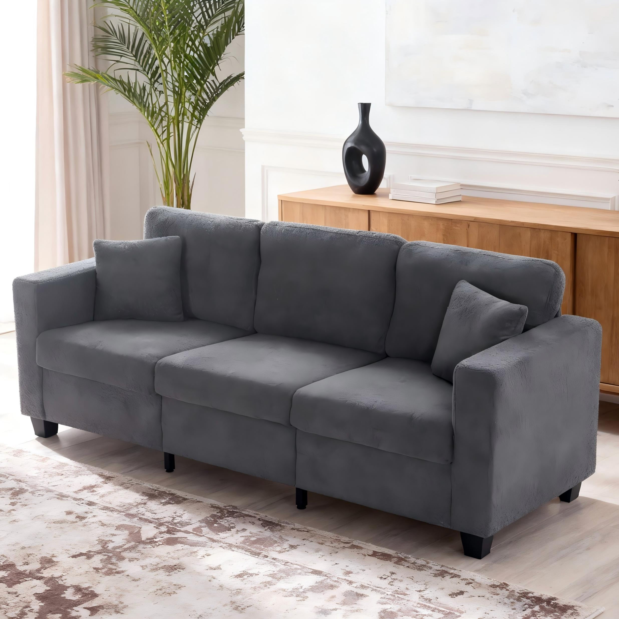 BSHTI 86.6” Machine Washable Sofa with 2 Pillows, Plush Teddy Fabric ...