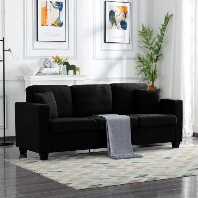 BSHTI 86.6 inch Modern Style Teddy Fabric Sofa with 2 Pillows,Featuring ... BSHTI 86.6 inch Modern Style Teddy Fabric Sofa with 2 Pillows,Featuring ...