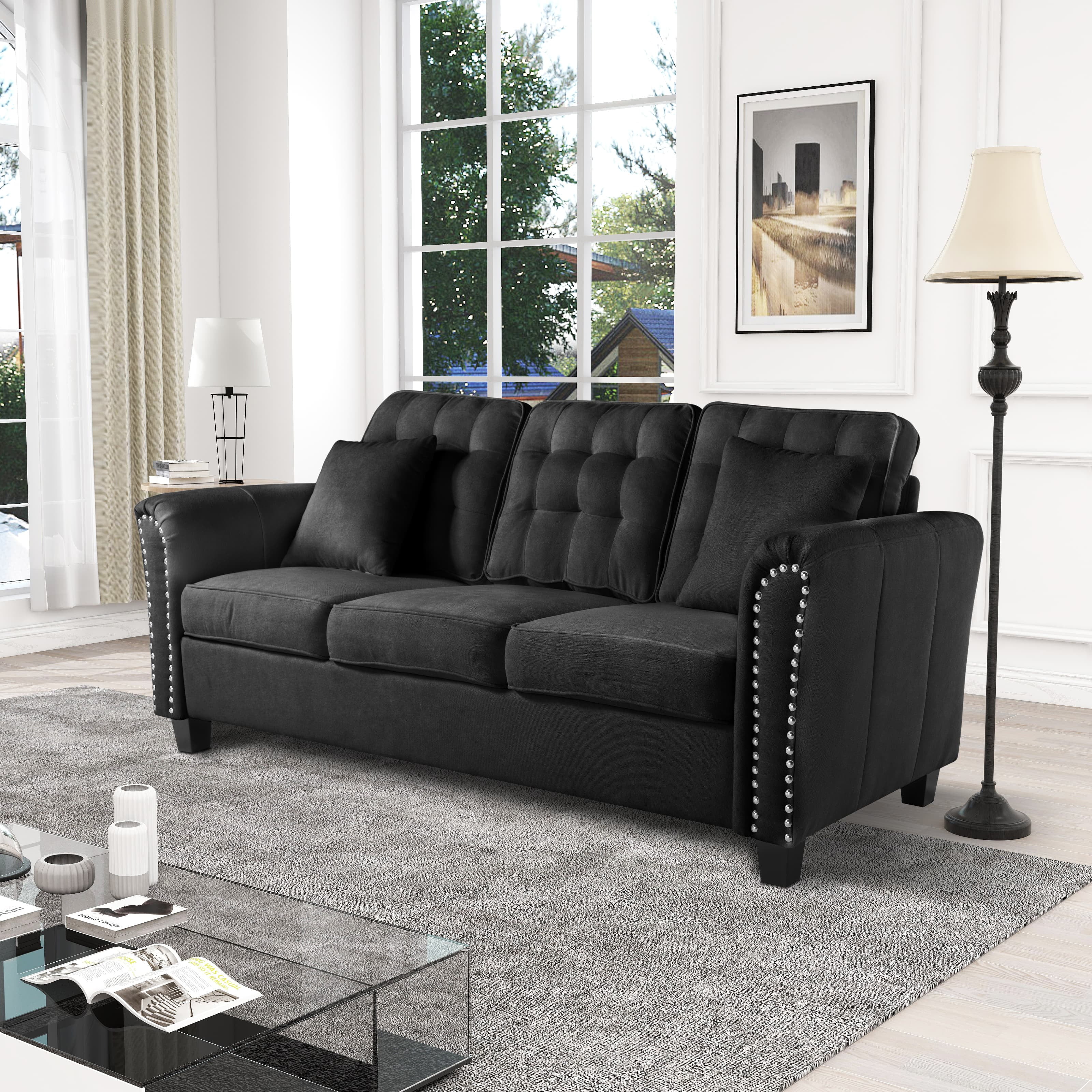 BSHTI 86” Flare Arm Sofa,Tufted back cushions, cushion covers are ...