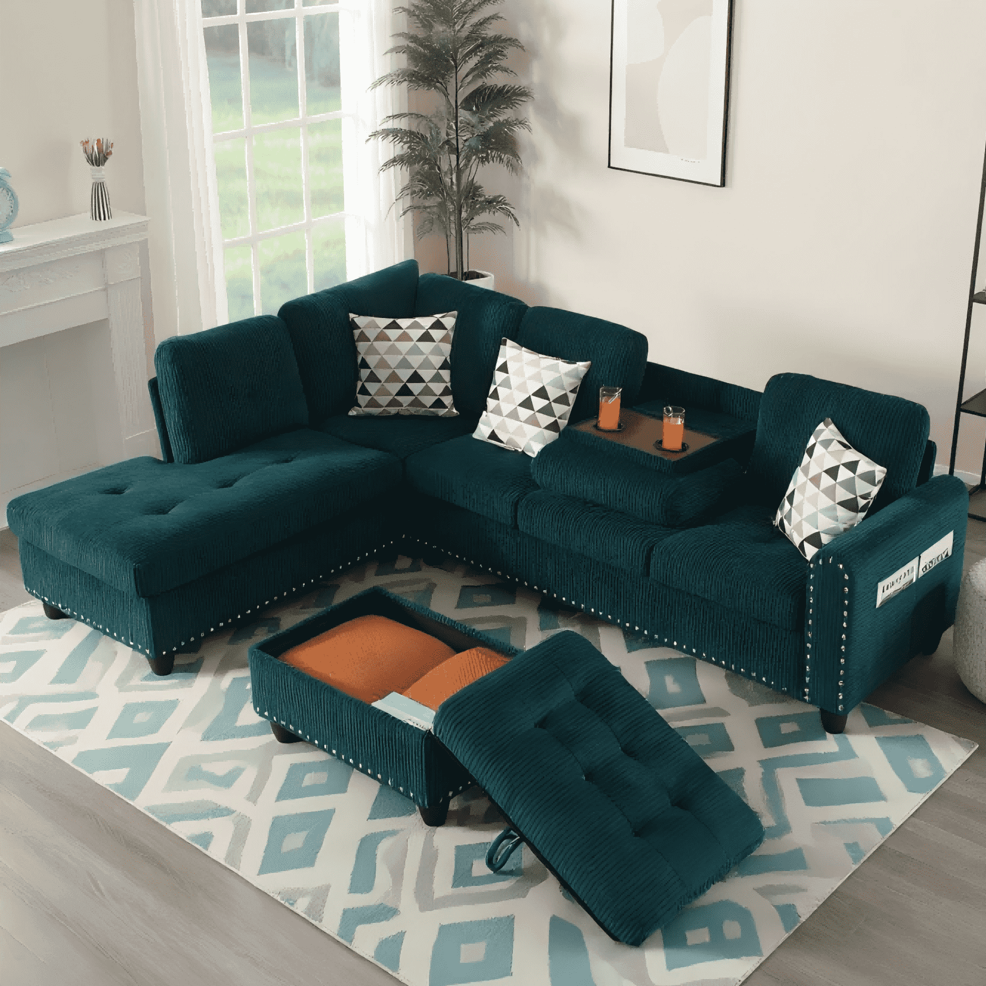 BSHTI 94.49”L-Shaped Modular Sectional Sofa, with Convenient Storage ...