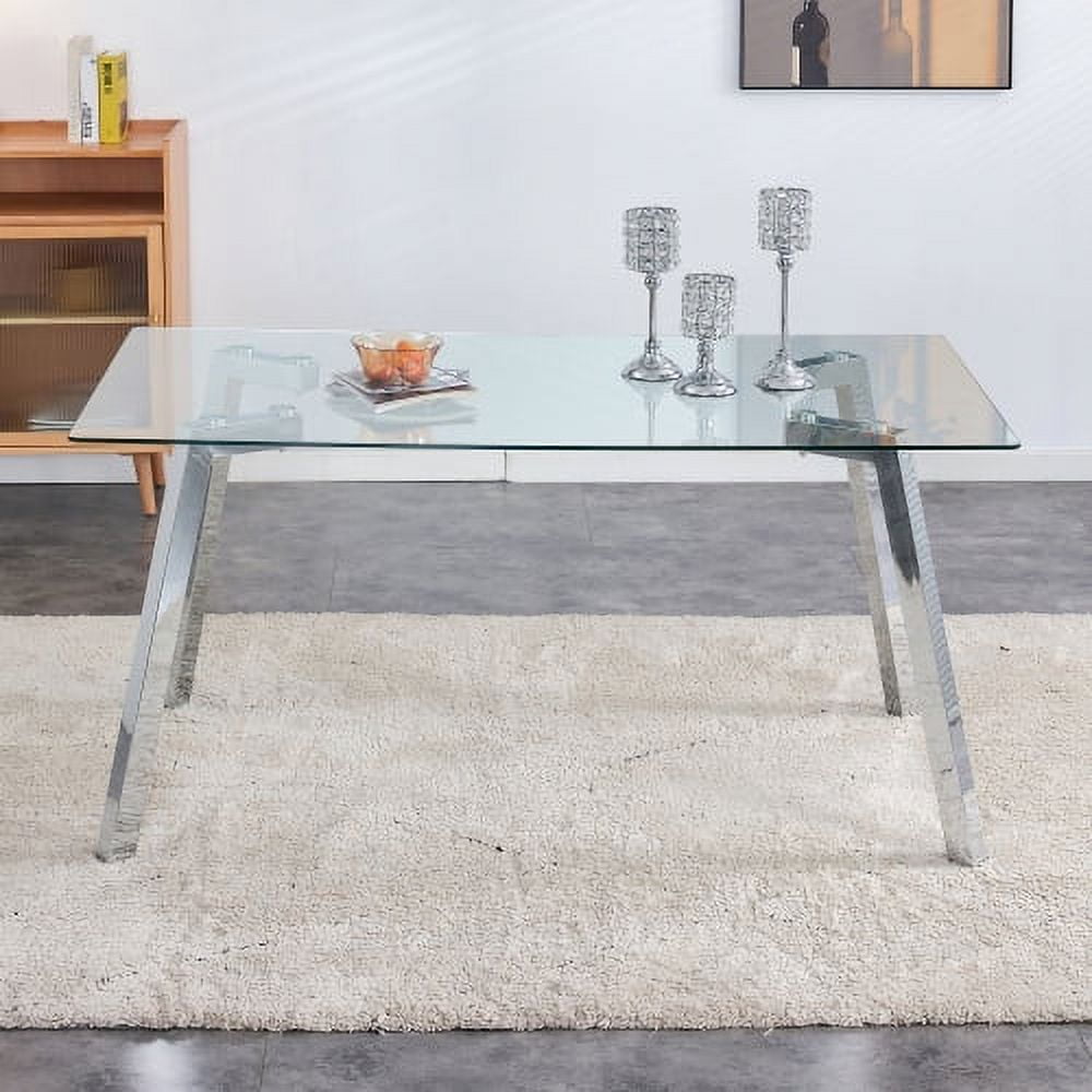BSHTI A modern minimalist rectangular glass dining table with tempered ...