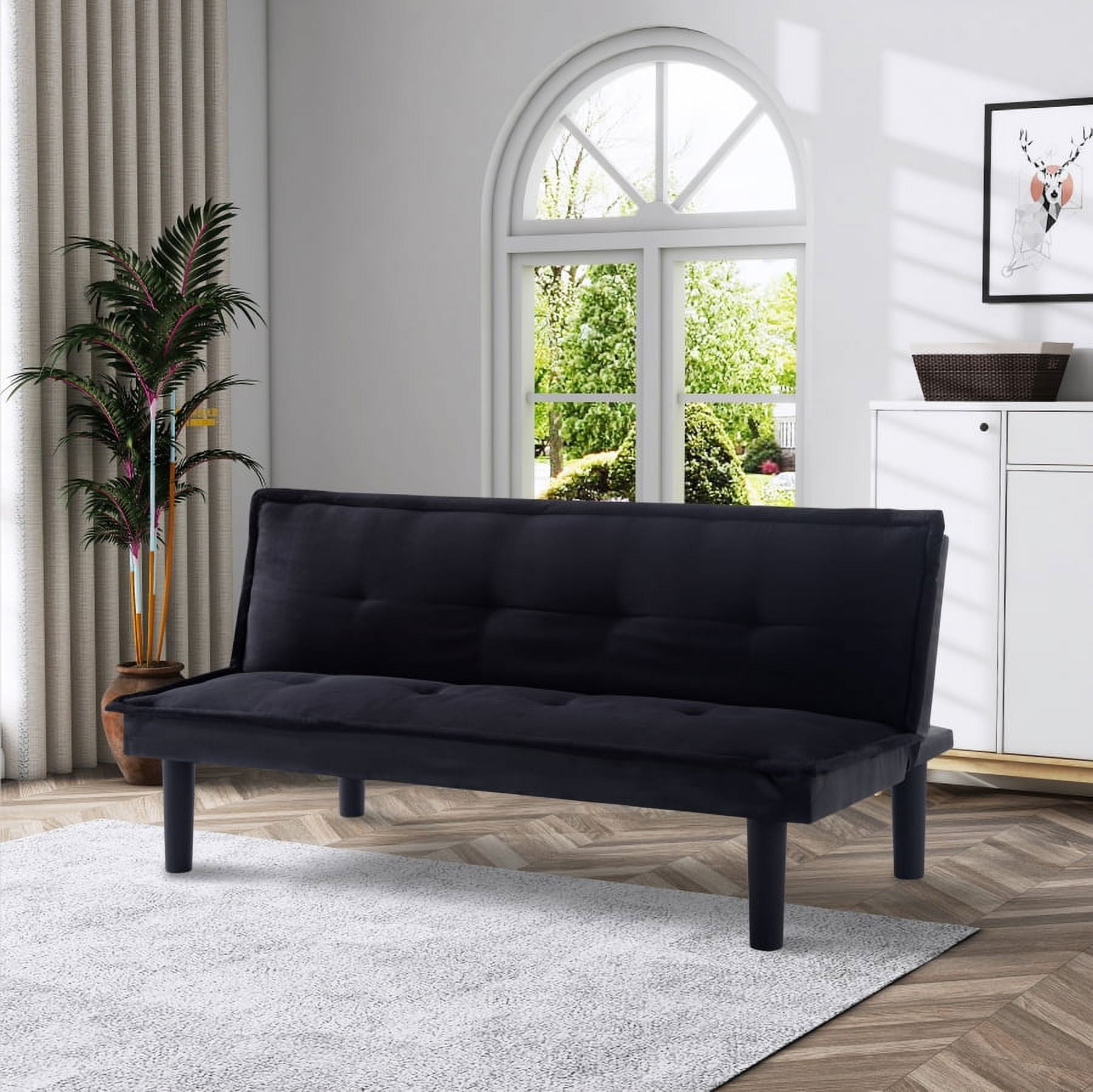 BSHTI Black Faux Suede Armless Futon Convertible Sofas , 3 Adjustable ...