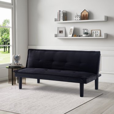 Naomi Home Black Convertible Futon Sofa for Small Living Room, Modern ...