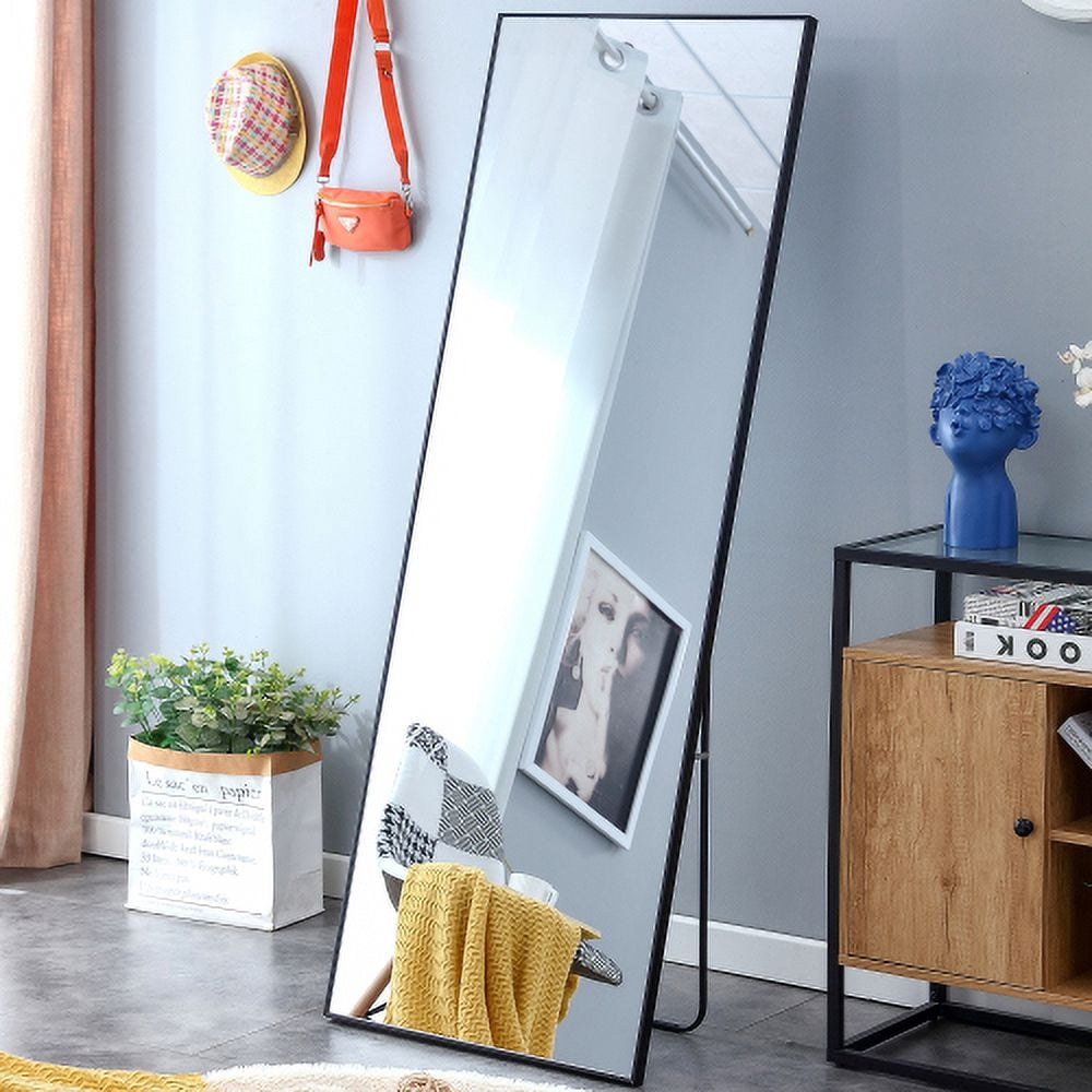 BSHTI Black Solid wood frame full-length mirror, dressing mirror ...