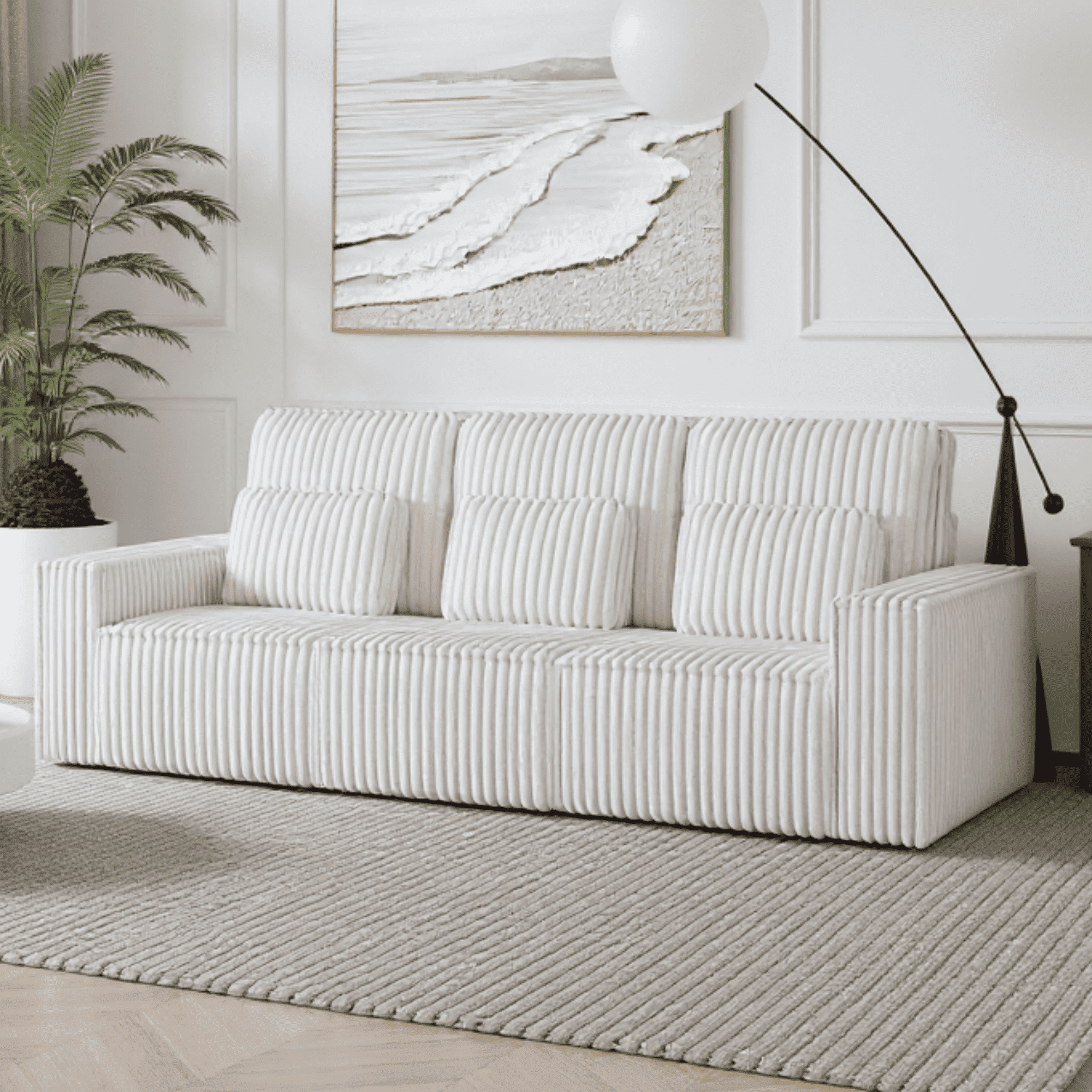 BSHTI Classic Corded Comfort Sofa with Pillows, Three-seater sofa ...