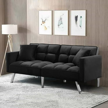ACMEASE Velvet Futon Sofa Bed, 70”, Convertible Couch, Adjustable Arms ...