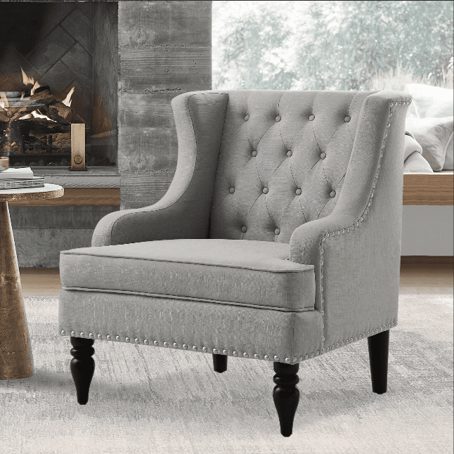 BSHTI Cushioned Accent Chair with Vintage Rivets Finish, Footrest Chair ...