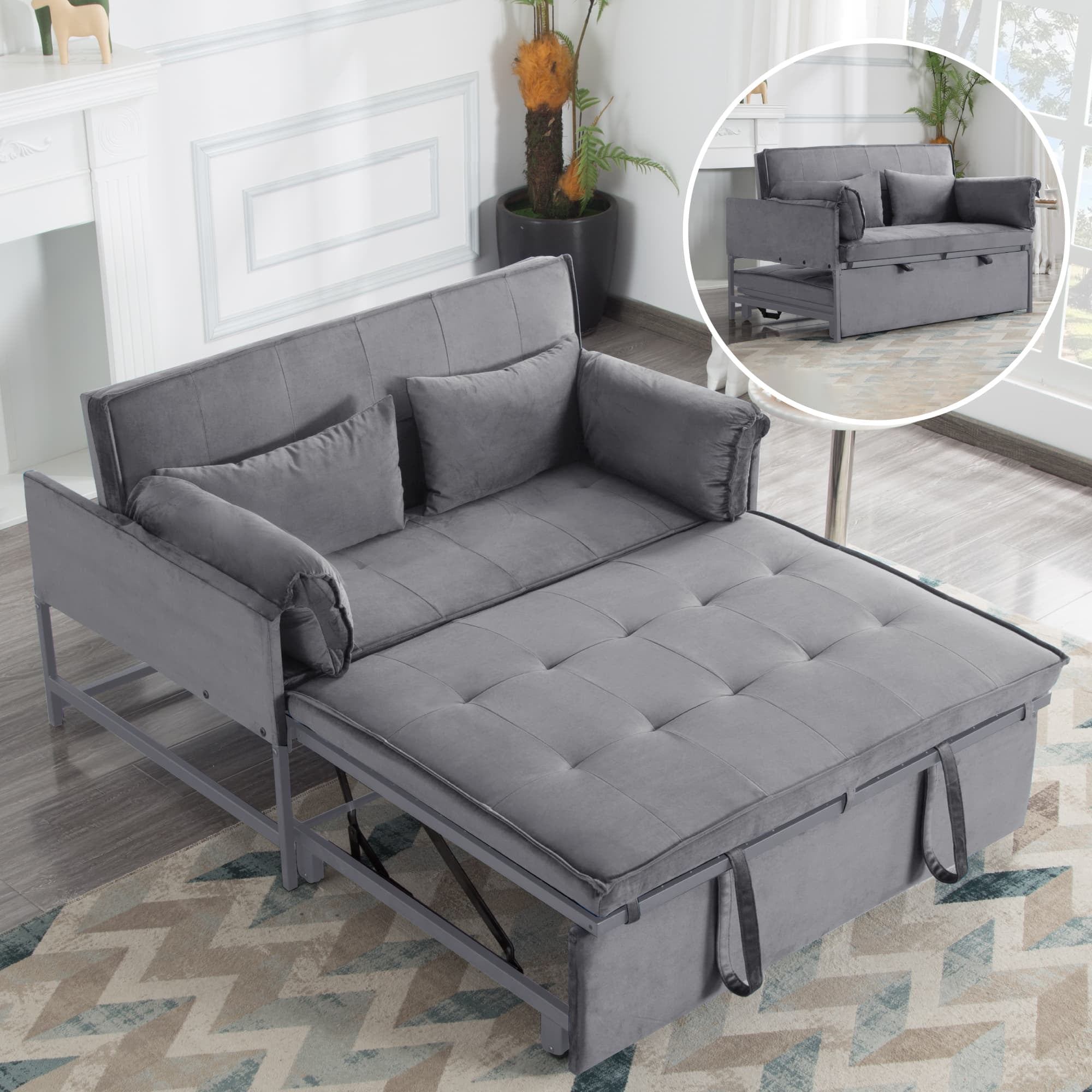 BSHTI Fold out Sleeper Sofa Bed,Durable Metal Frame,Velvet Upholstery ...