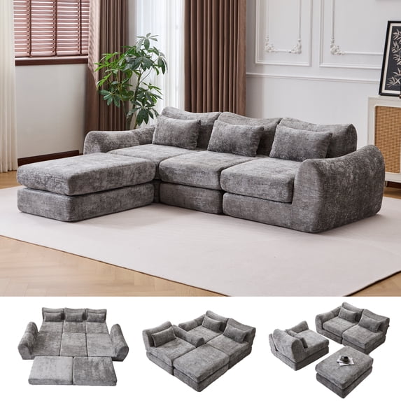 BSHTI Foldable Wave Star Modular Sofa, Chenille Fabric, 4-in-1 Modern ...