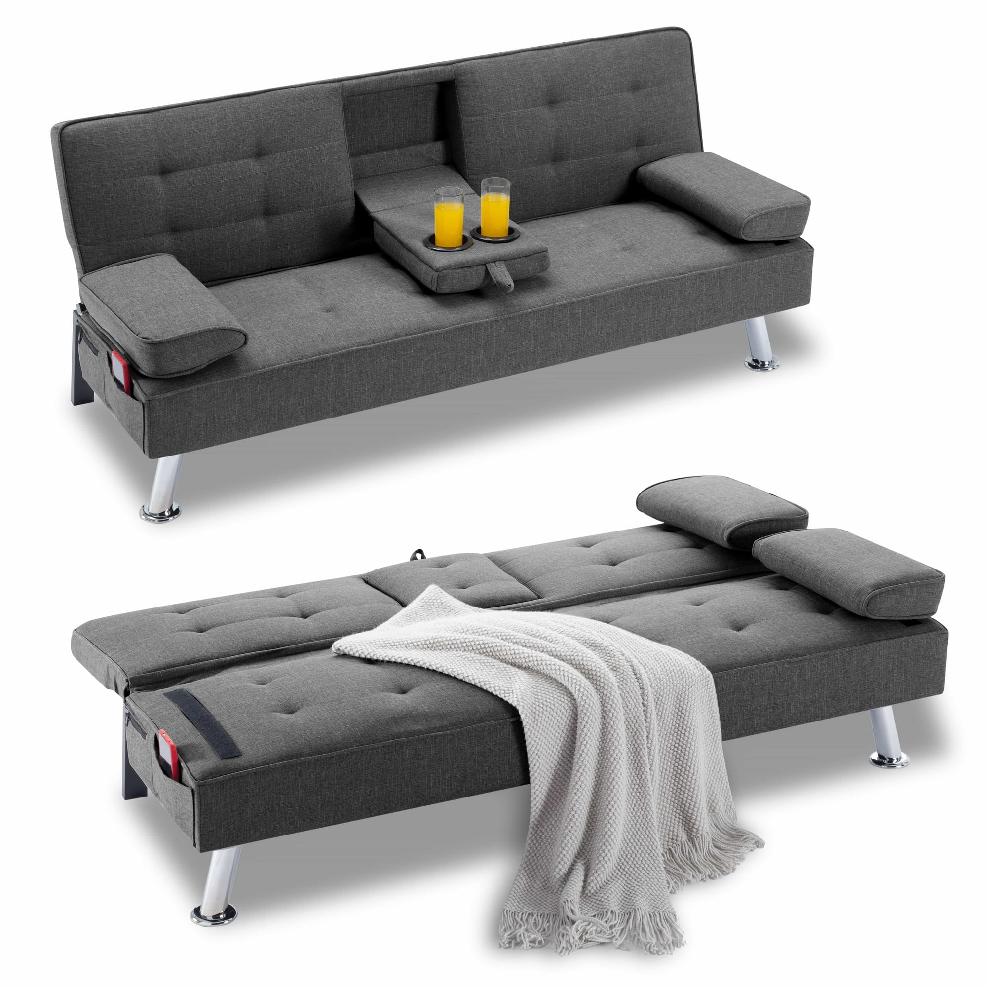 BSHTI Futon Convertible Sleeper Sofa Bed,With 3-Position Adjustable ...