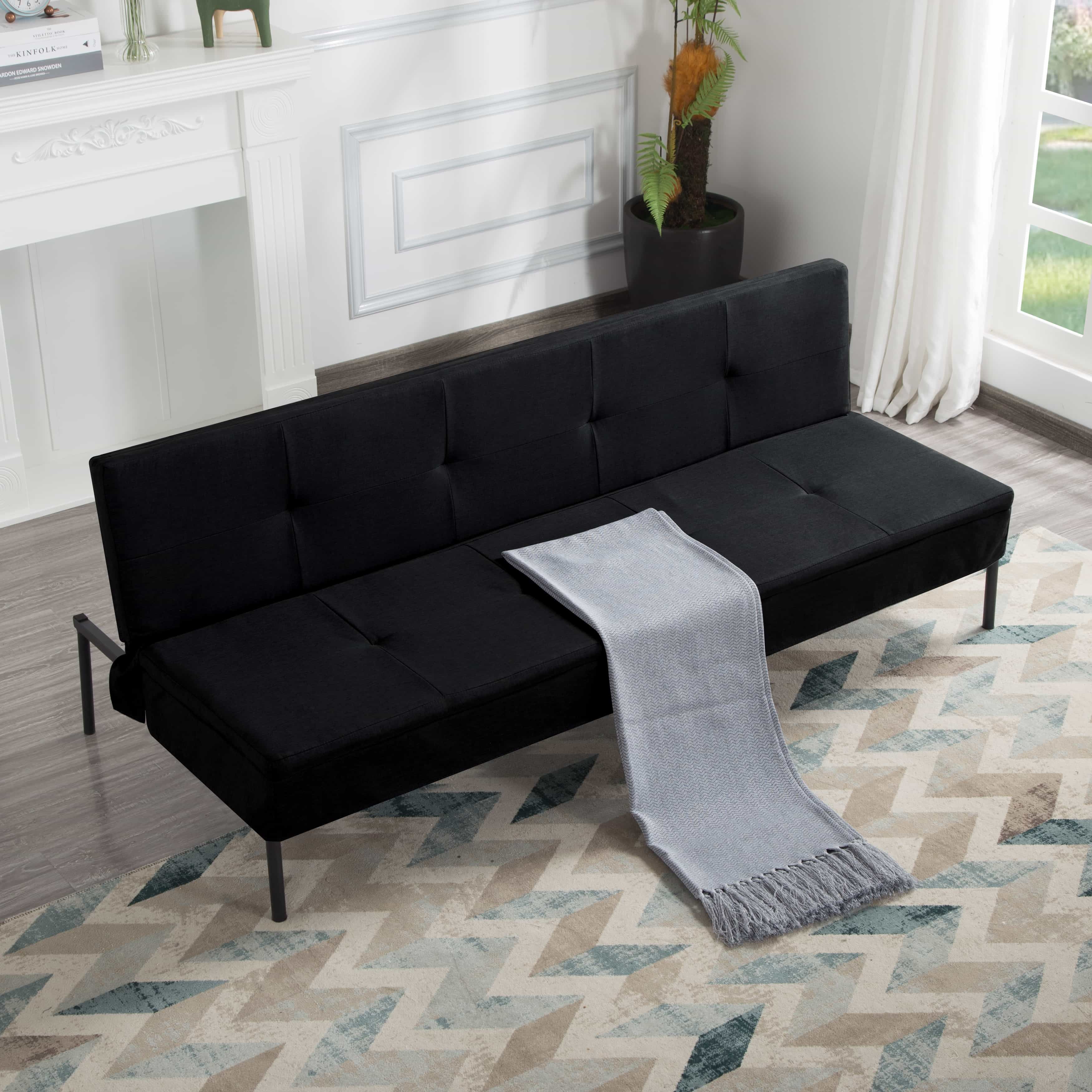 BSHTI Futon Convertible Sofa Bed,Polyester Fabric Upholstered,All Iron ...