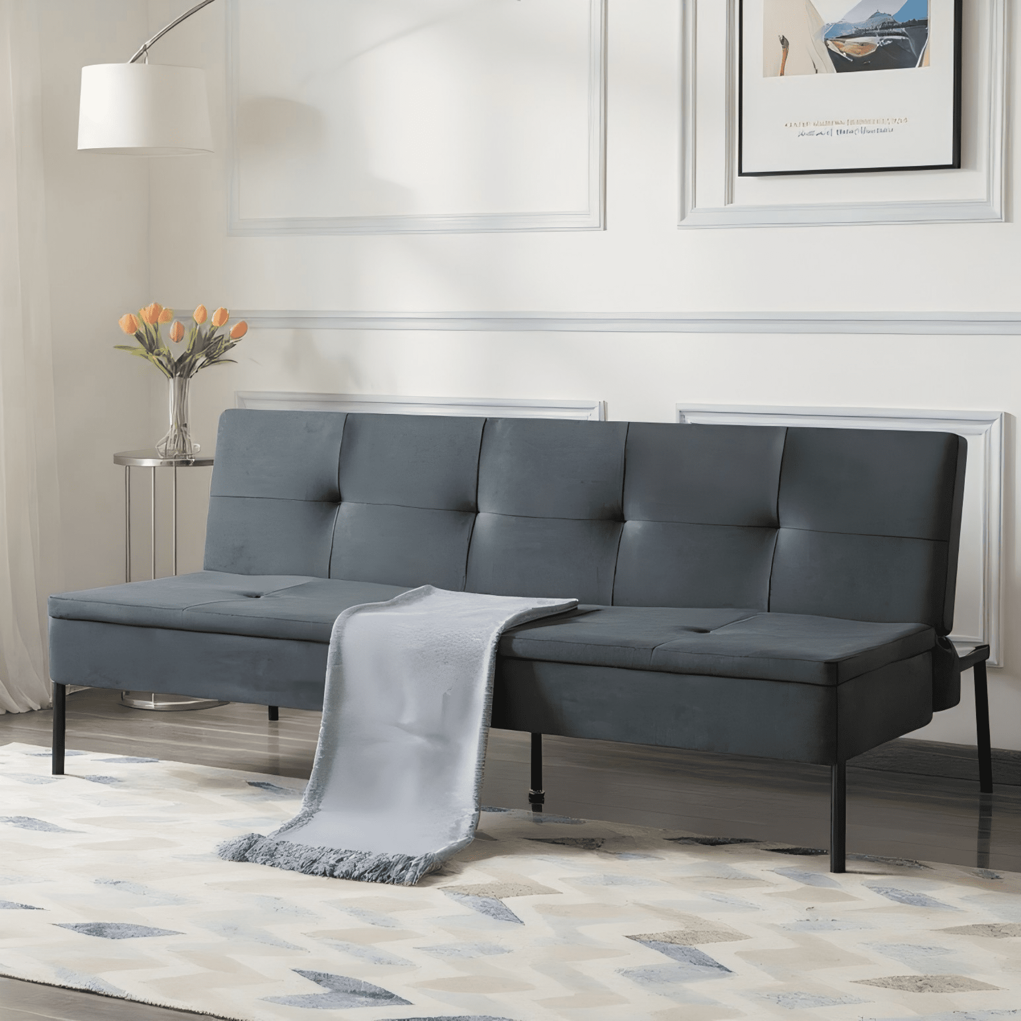 BSHTI Futon Convertible Sofa Bed,Polyester Fabric Upholstered,All Iron ...