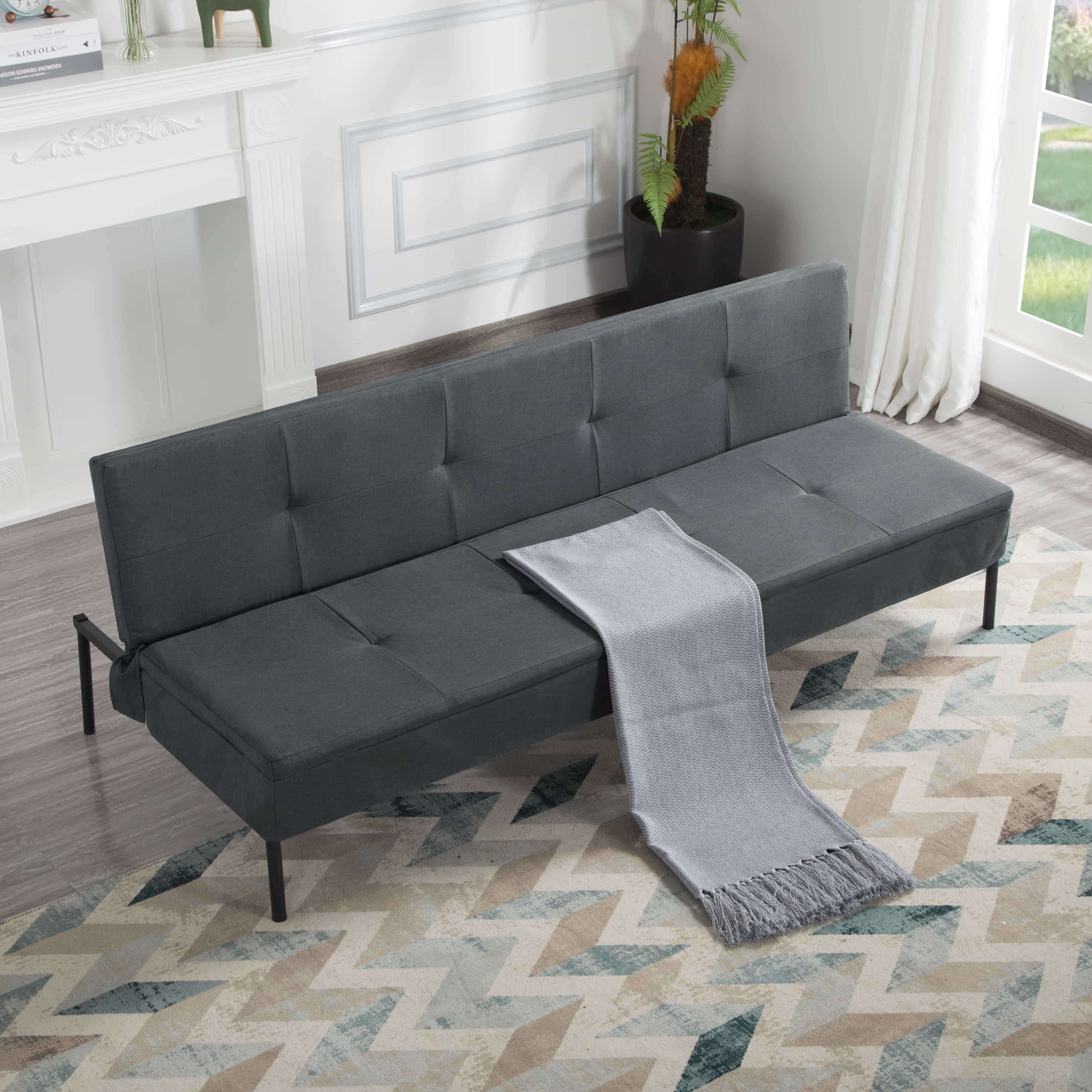 BSHTI Futon Convertible Sofa Bed,Polyester Fabric Upholstered,All Iron ...